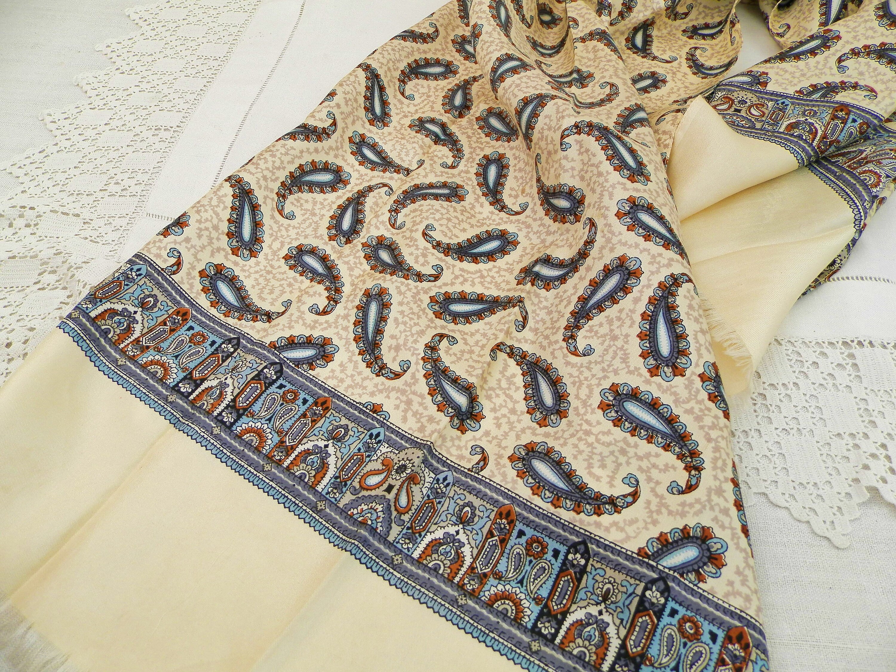 Vintage French Silk Paisley Pattern Scarf, Retro Clothing Accessory ...