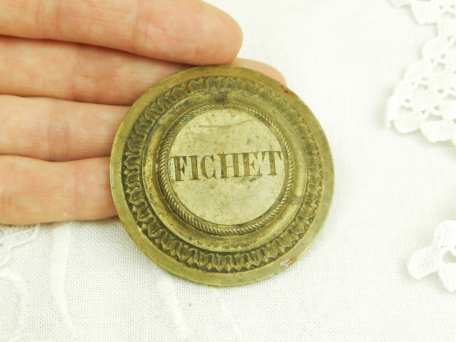 Antique French Brass Metal Molding Engraved Fichet Plaque, Retro ...