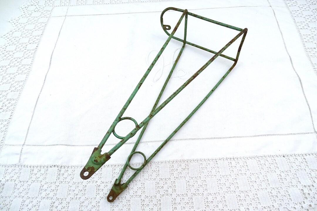 Vintage Bicycle Rear Luggage Rack in Worn Weathered Green Lacquered ...