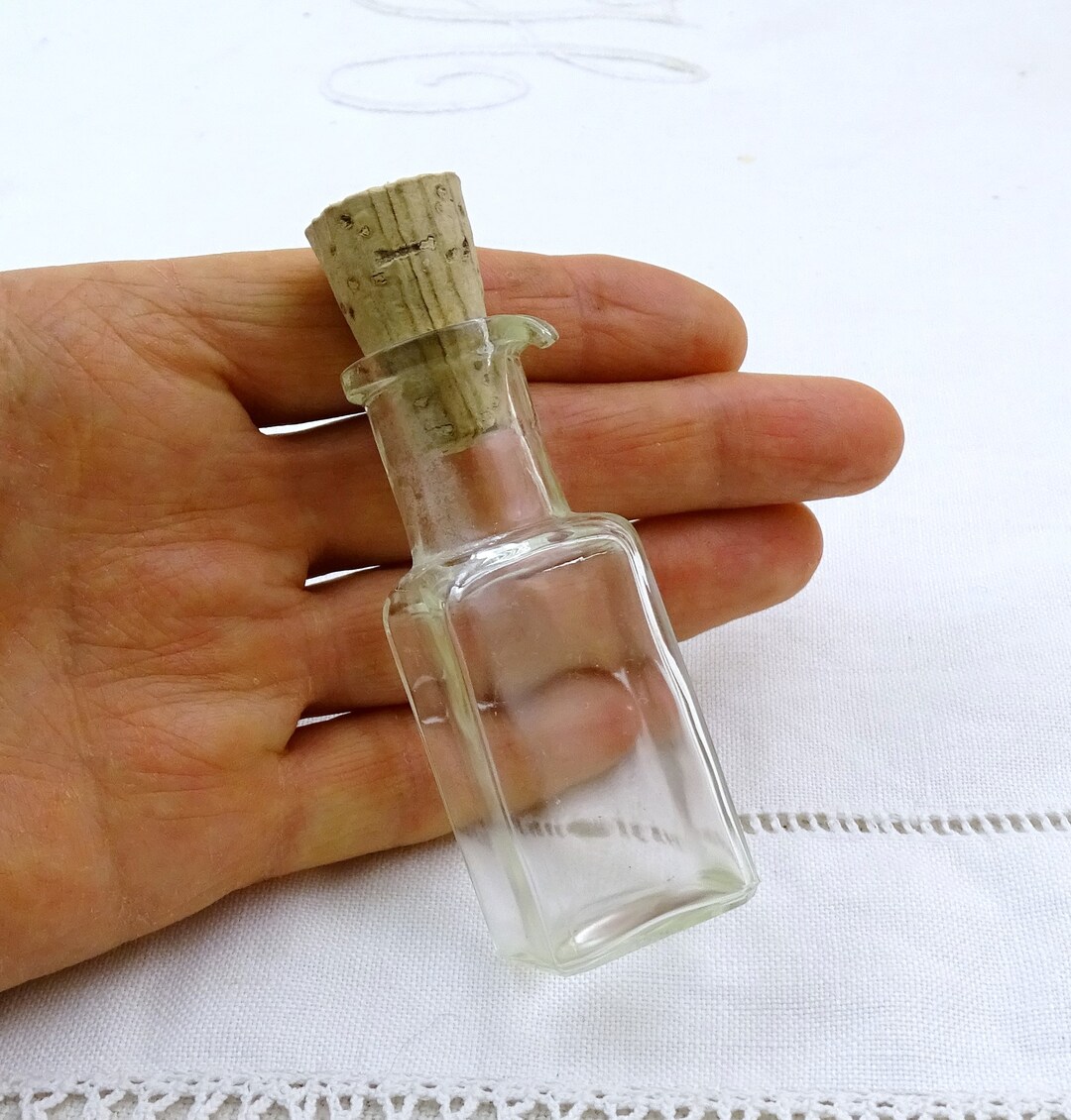 Antique French Small Clear Glass Perfume Bottle With Cork Stopper and ...