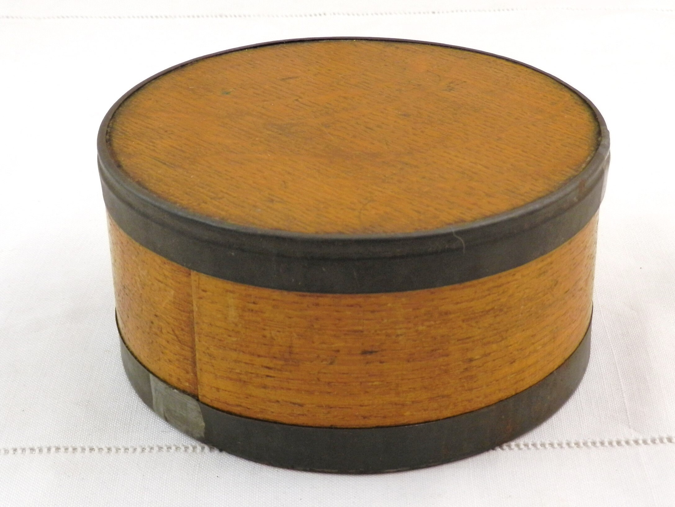 Antique Round Wooden and Metal Box from London, Retro English ...