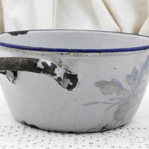 Small Antique French Chippy Blue and White Enamelware Lidded Bowl With ...