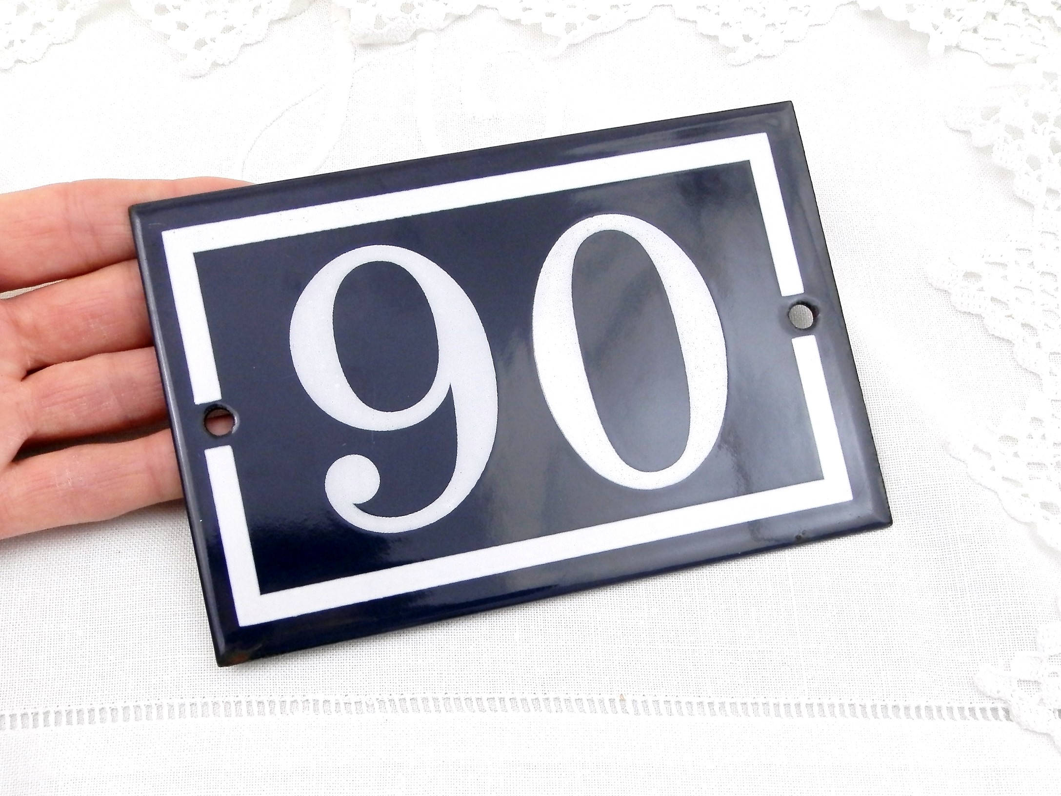 Vintage French Street Number Blue and White Enamel Metal Plaque 90 / 06 ...