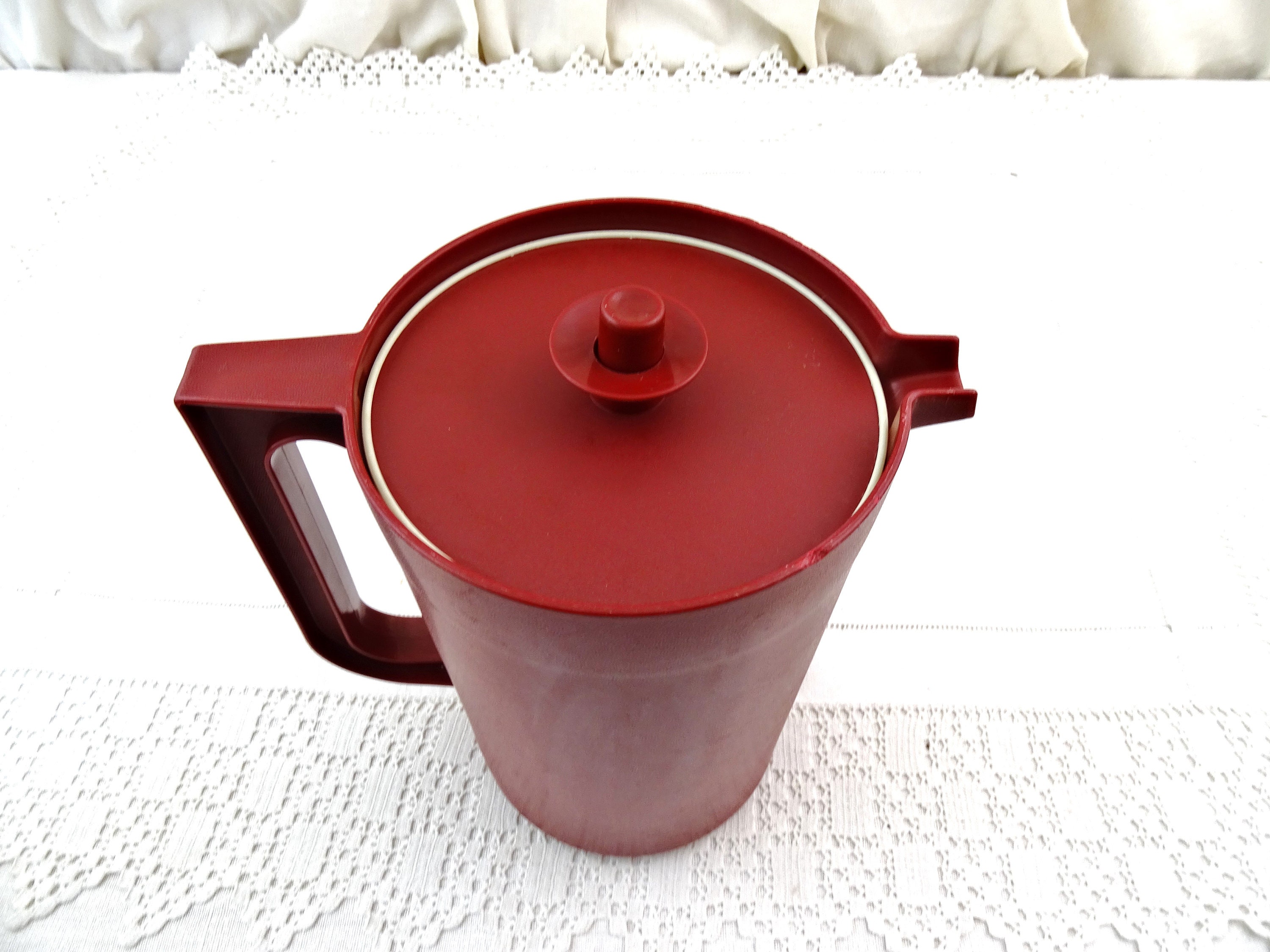 Large Vintage Maroon Colored Tupperware Pitcher, Retro Picnic Jug by ...