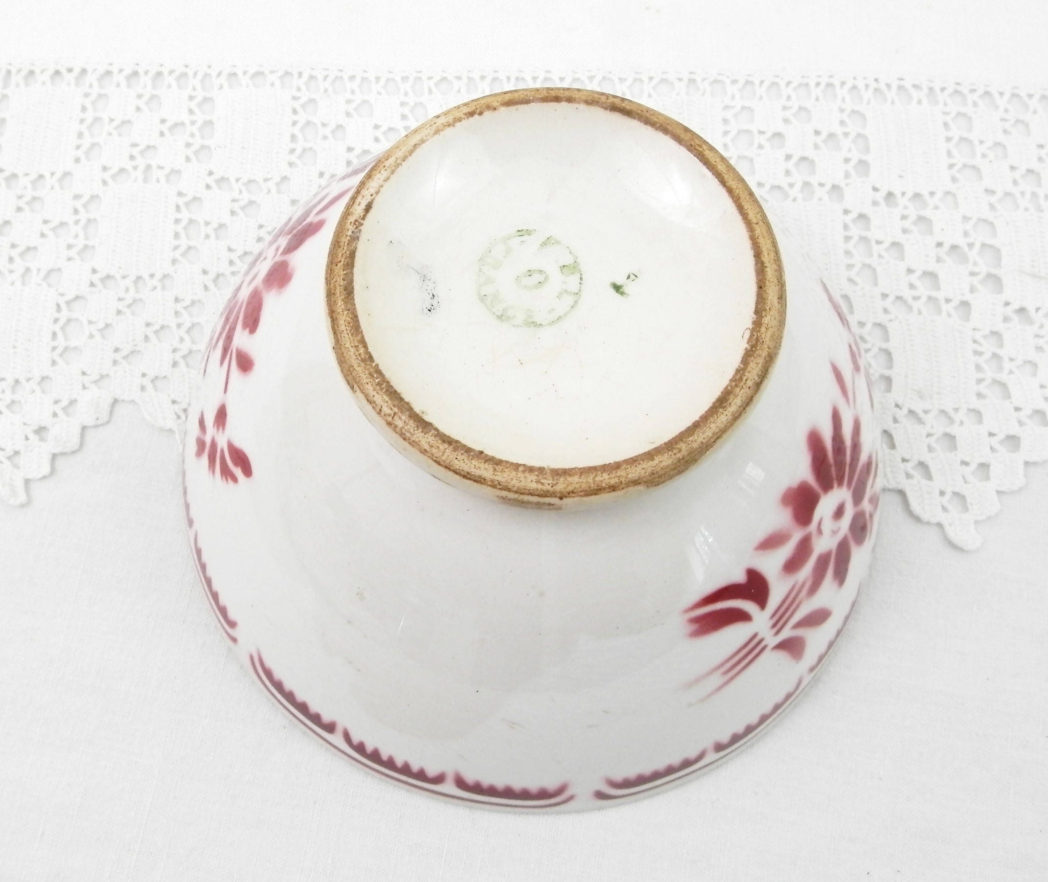 Antique Red and White Farmhouse Coffee Bowl from France, French Country ...