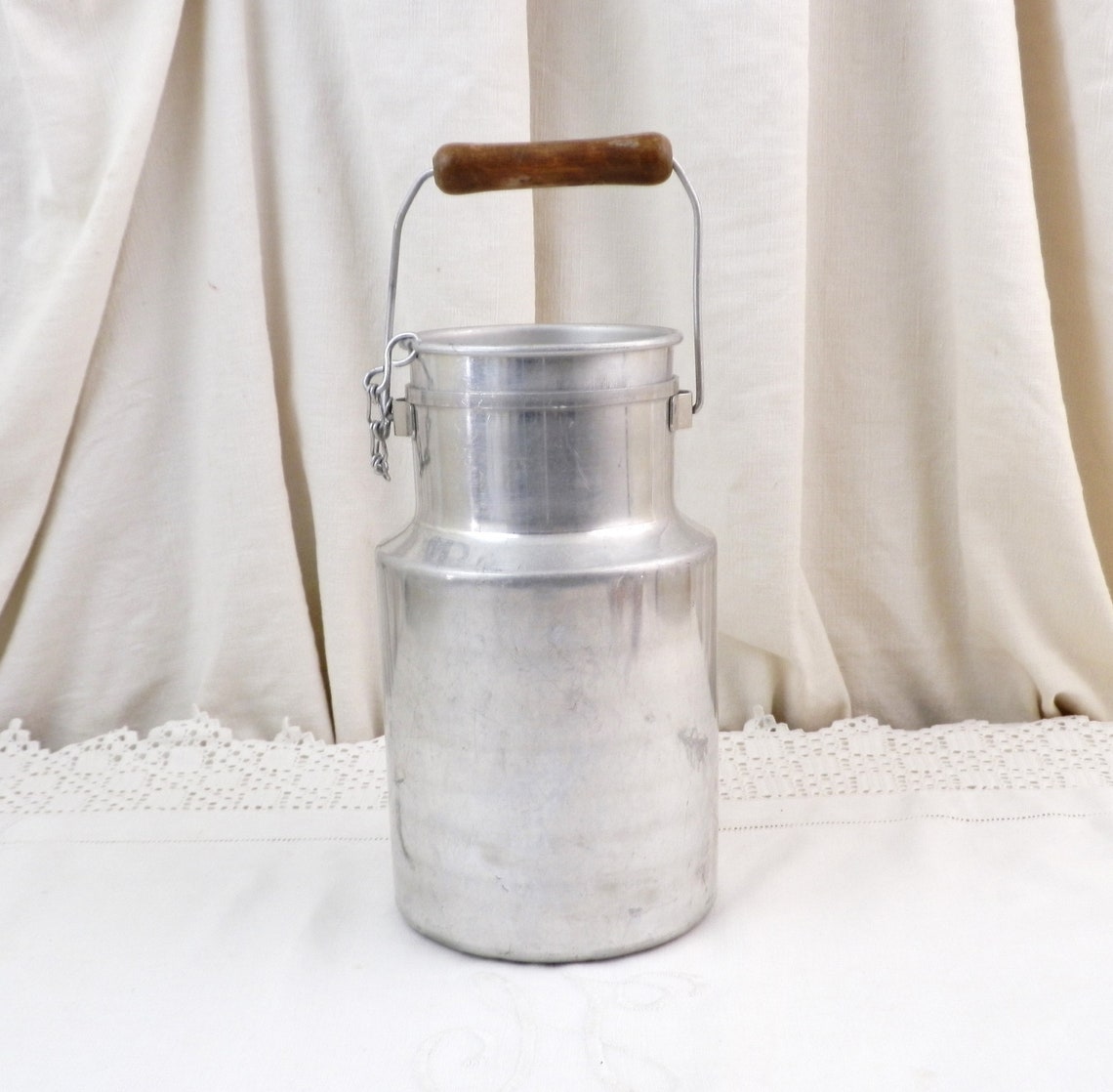 French Vintage Metal Milk Pail With Wooden Handle and Lid - Etsy