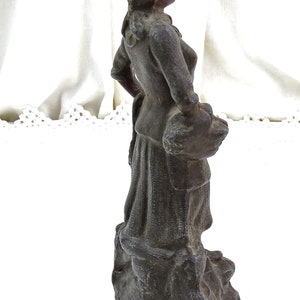 Antique French Metal Sculpture of Fisherwoman, Vintage Statue Figurine ...