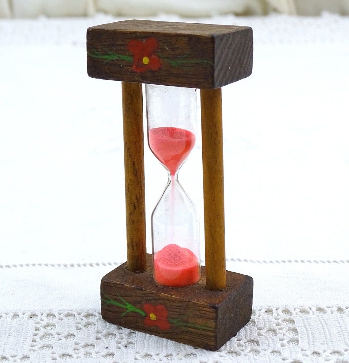Vintage French Painted Wooden Egg Timer With Bright Pink Sand - Etsy