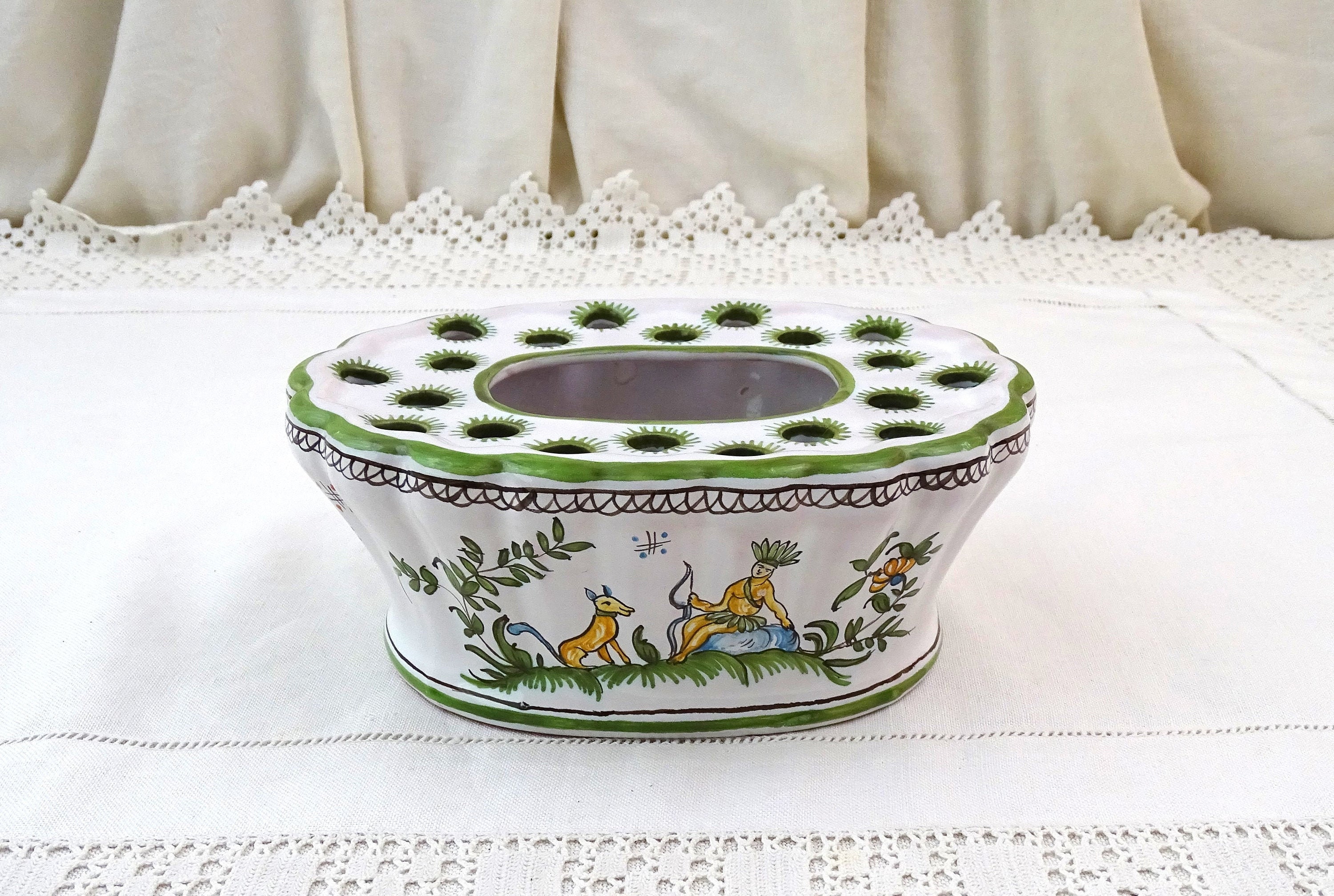 Vintage French Ceramic Flower Frog Vase by Moustier with Traditional ...