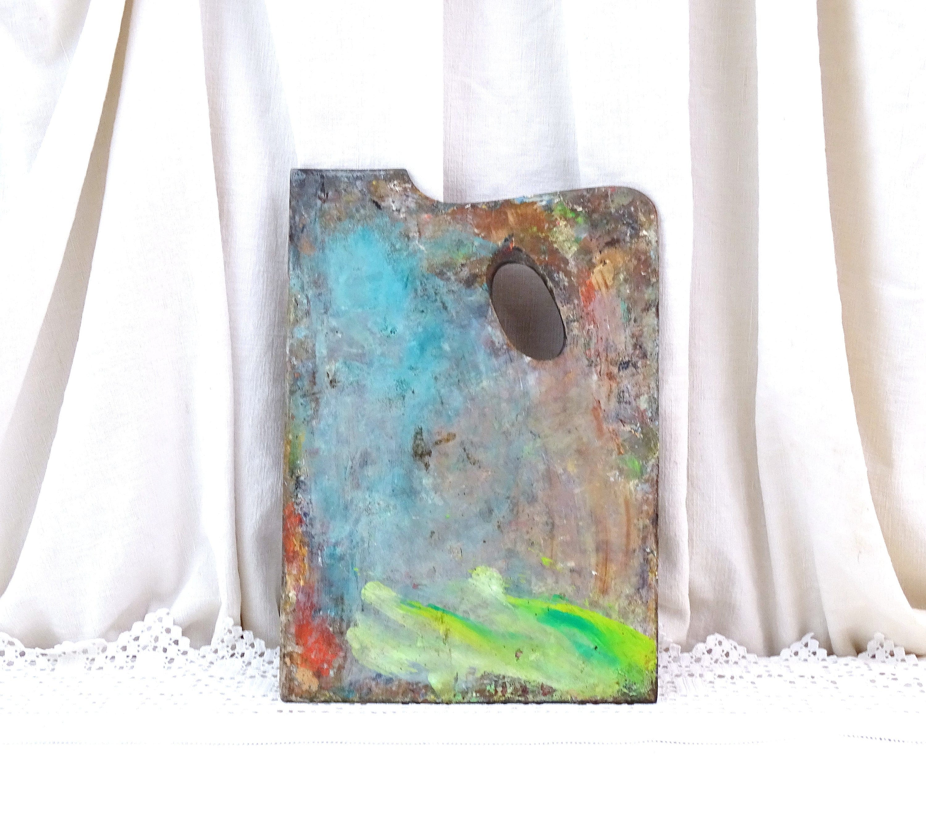 Vintage Rectangular Used Wooden Artist's Oil Paint Color Palette, Retro ...