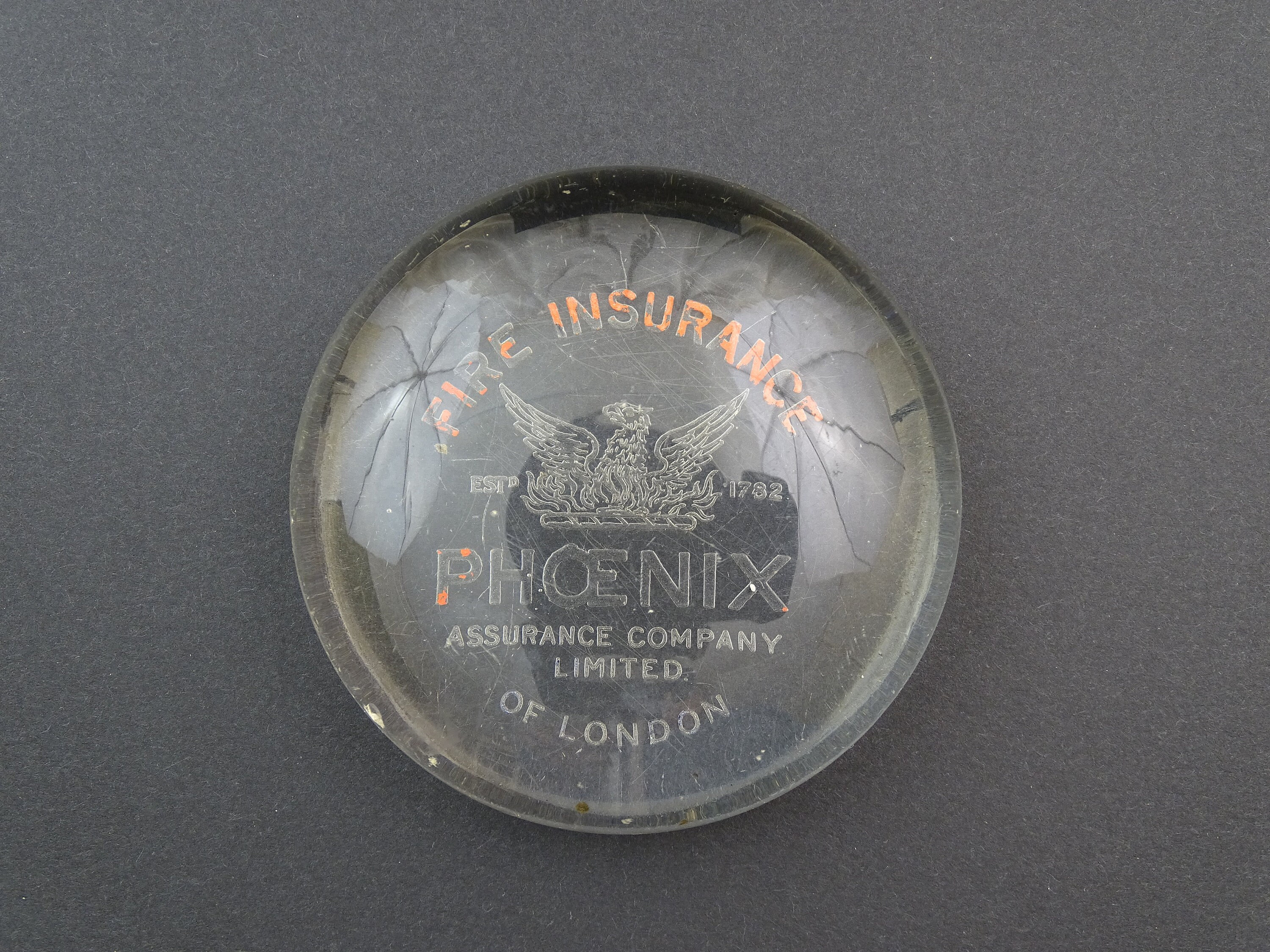 Antique Clear Glass Advertising Paper Weight for Phoenix Fire Insurance ...
