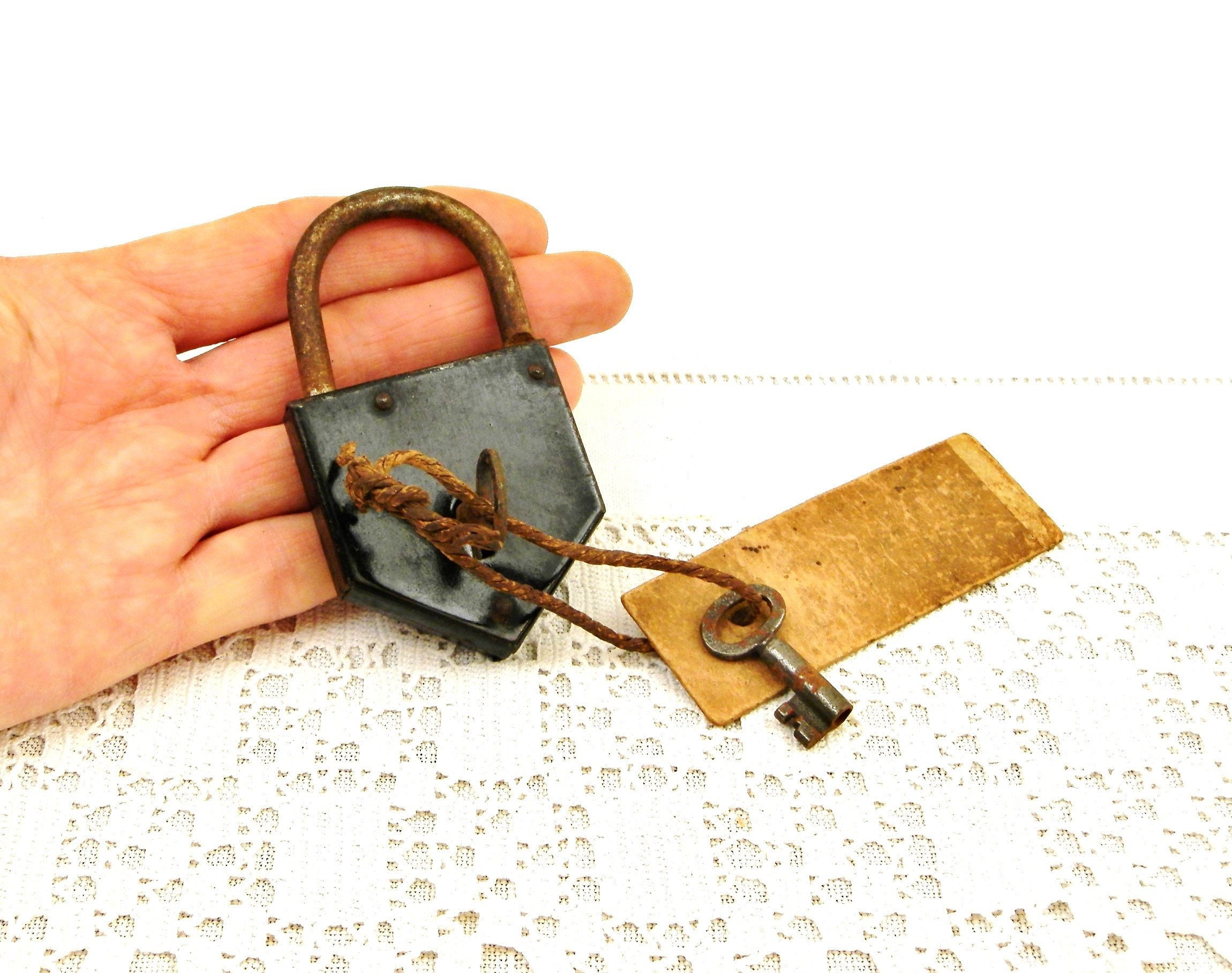Antique French Black Metal Working Padlock with 2 Keys, Old Retro ...