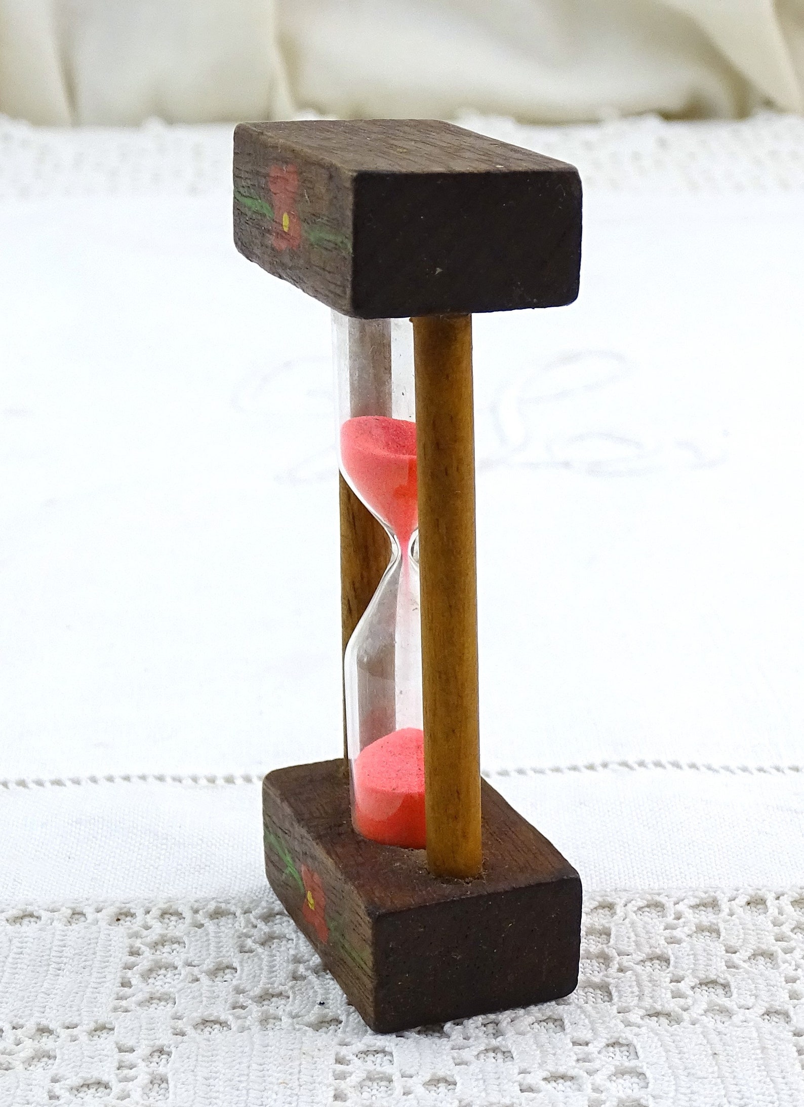 Vintage French Painted Wooden Egg Timer With Bright Pink Sand - Etsy