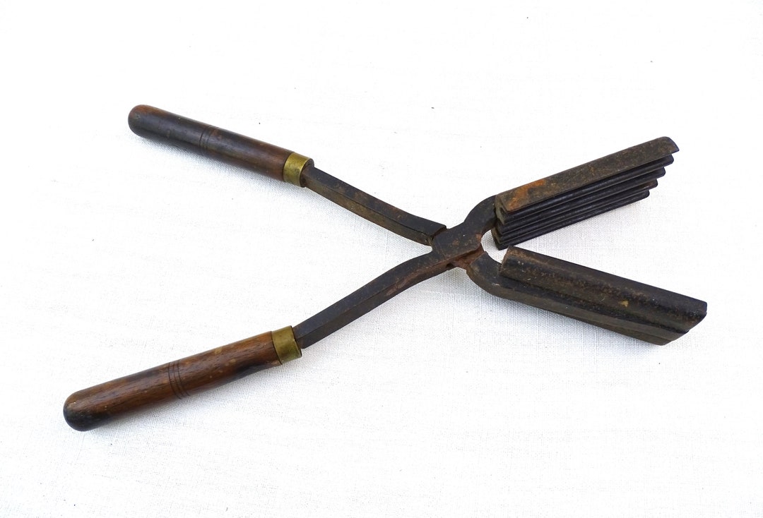 Antique French Goffering Ironing Tongs With Wooden Handles, Vintage ...