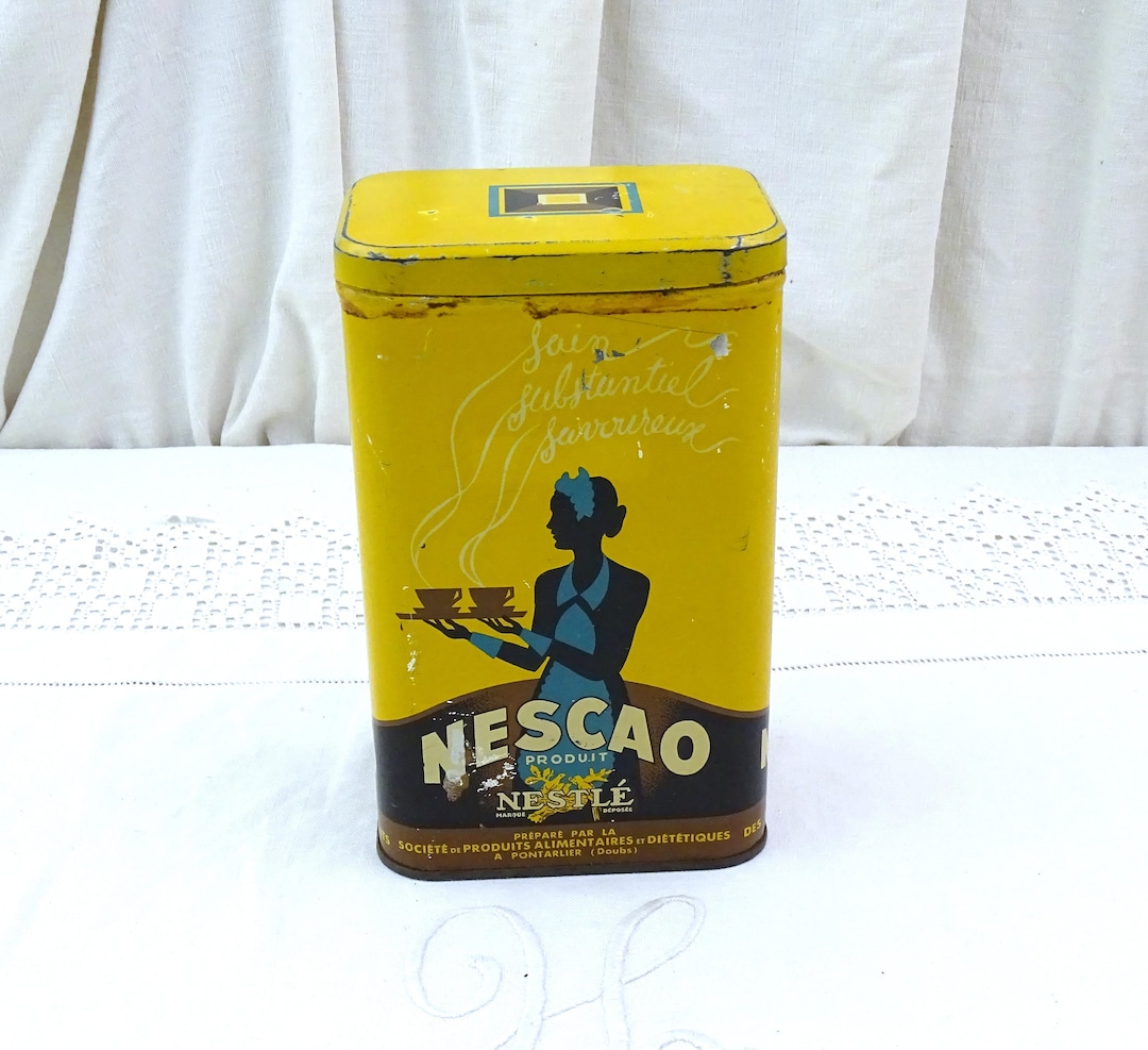 Vintage French Nestlé Nescao Powdered Chocolate Tin Box in Yellow and ...