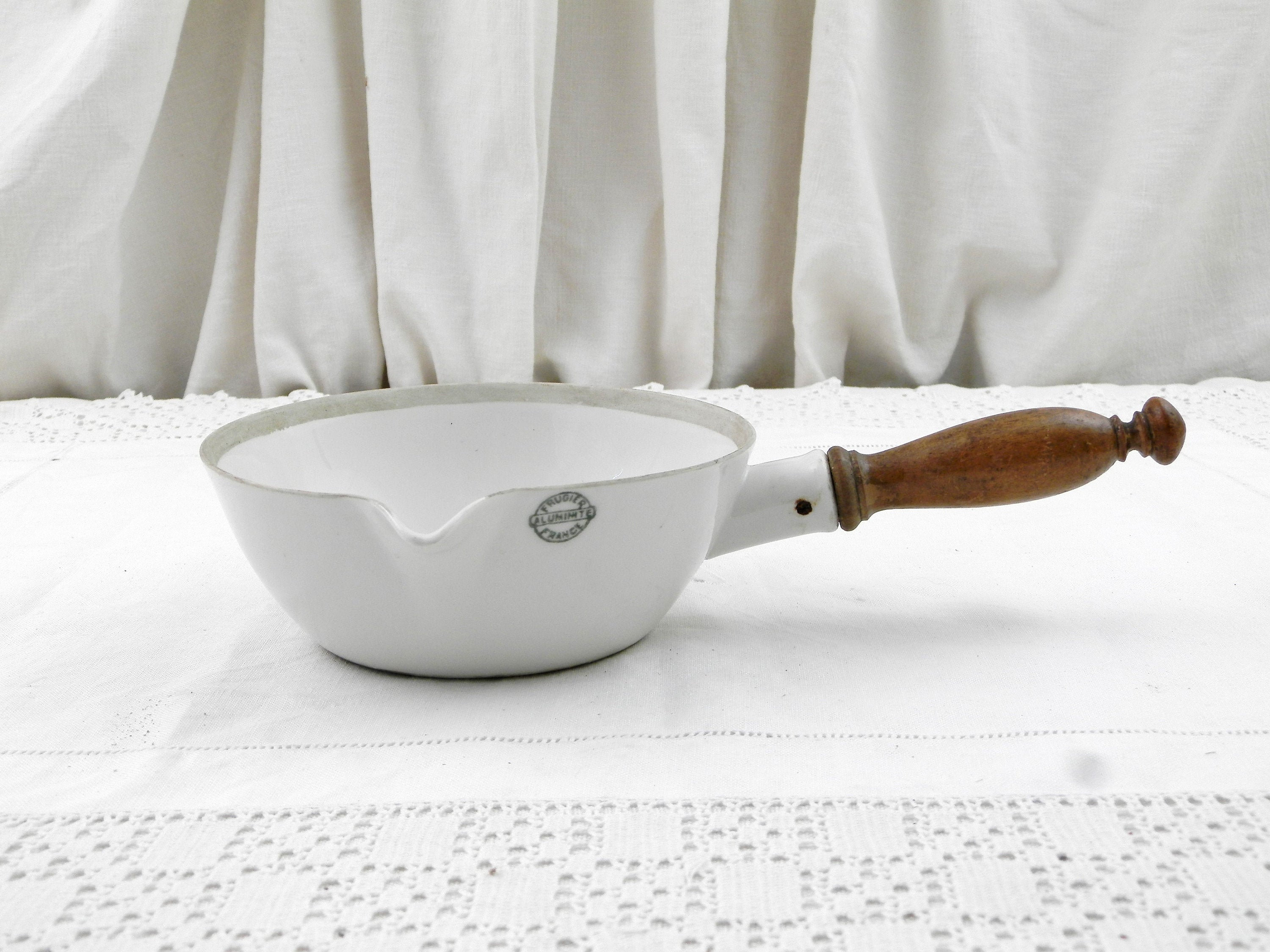 Antique French White Porcelain Pan with Wooden Handle by Frugier ...