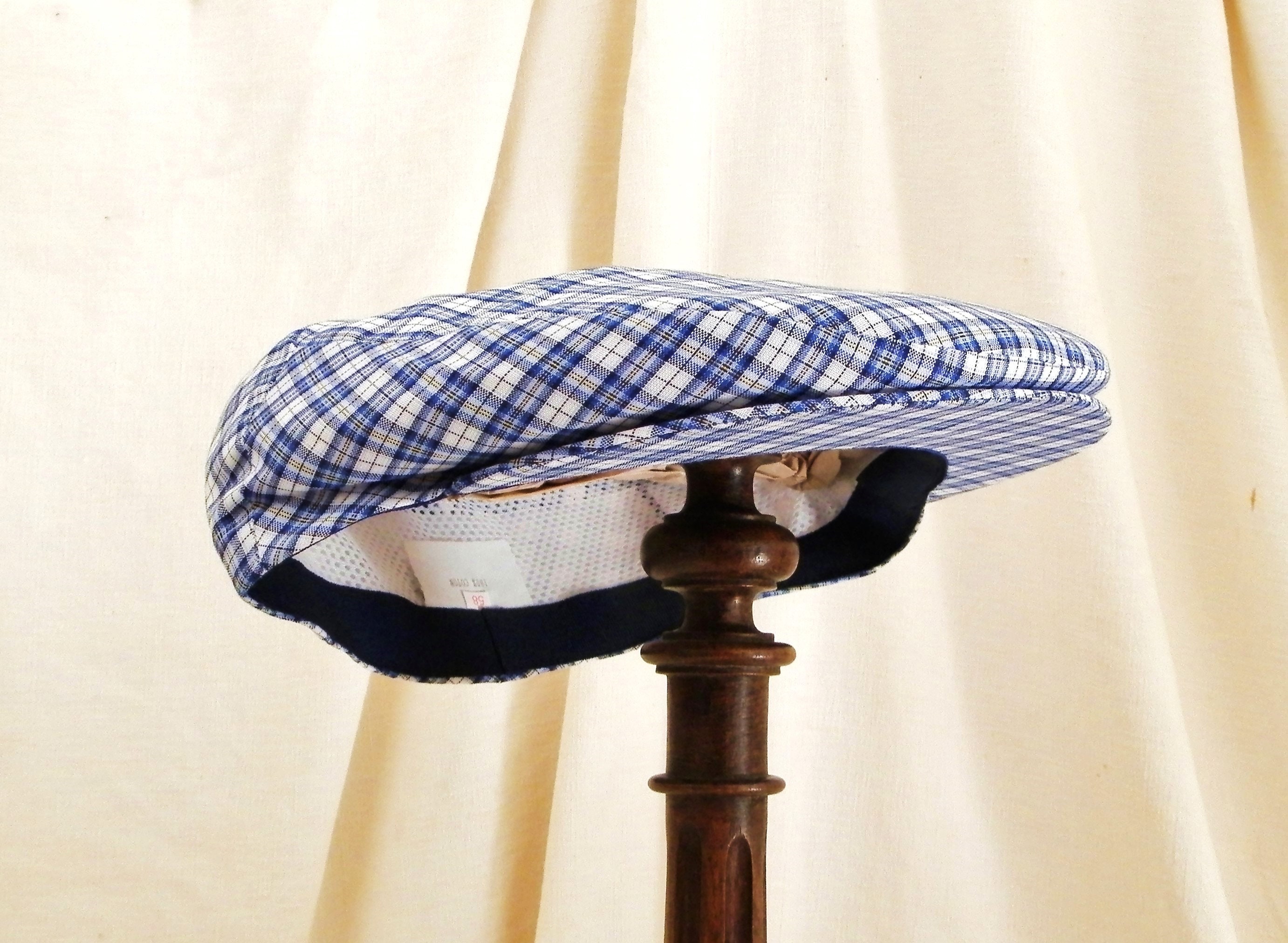 Vintage French Unused Cotton Blue and White Chequered Pattern Sport ...