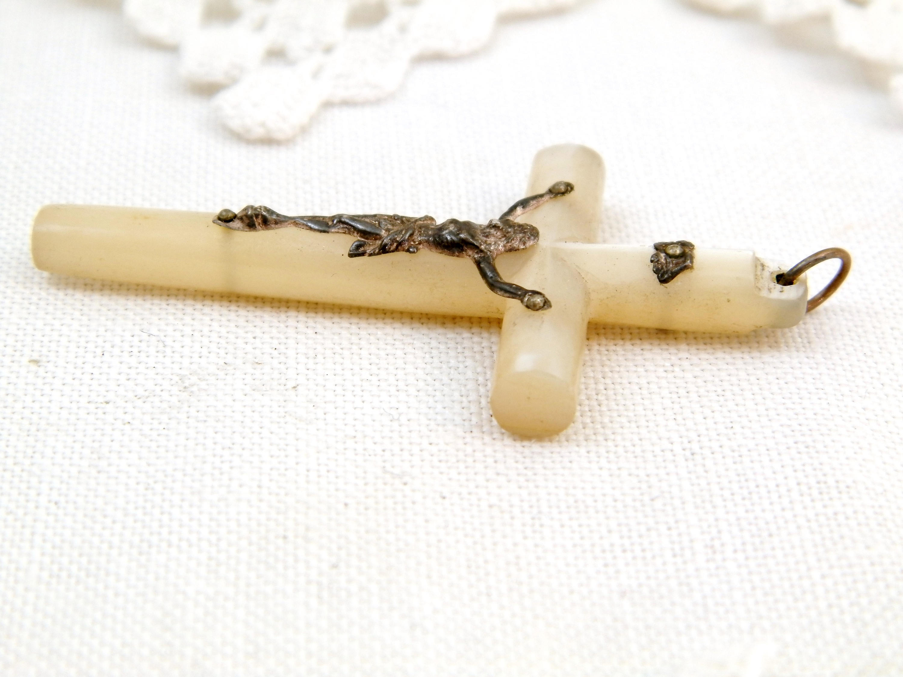 Vintage French Mother of Pearl and Silver Plated Crucifix, French ...