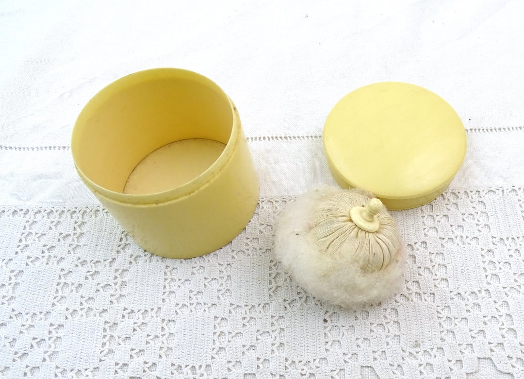 Vintage Round off White Bakelite Powder Box With Puff, Retro Ivorine ...