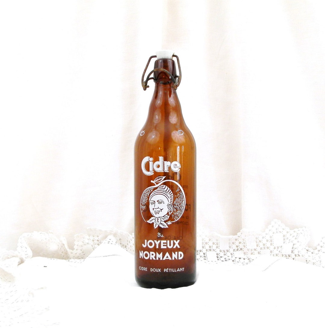 Vintage French Amber Glass Cider Bottle With a Metal and Ceramic Clasp ...