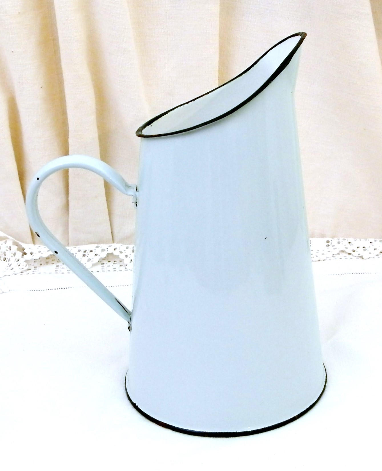 Vintage Mint Green Enamel French Pitcher, Enamelware Pale Green Jug ...