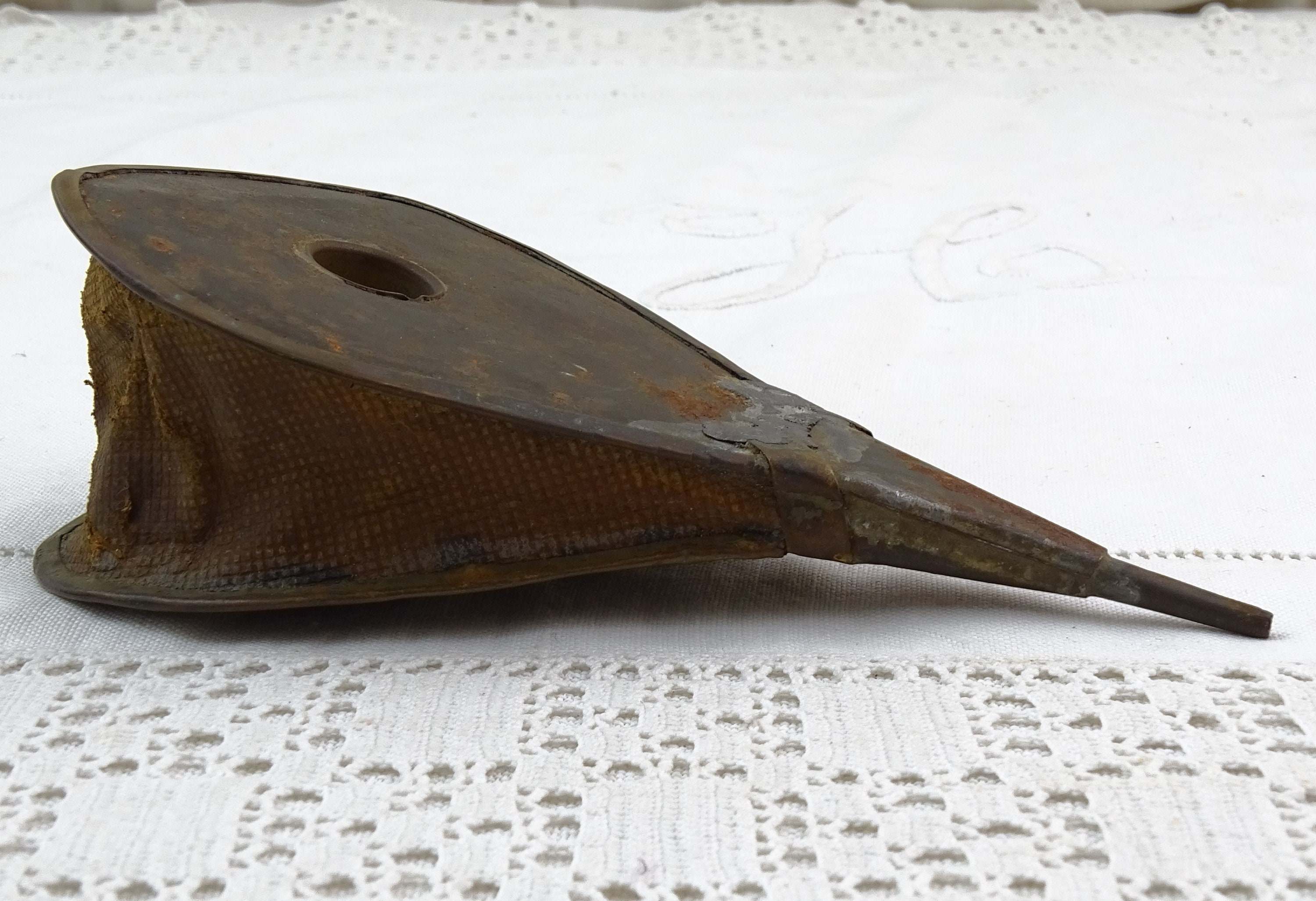 Small French 18th C Antique Metal Powder Bellows made by A Mismaque ...