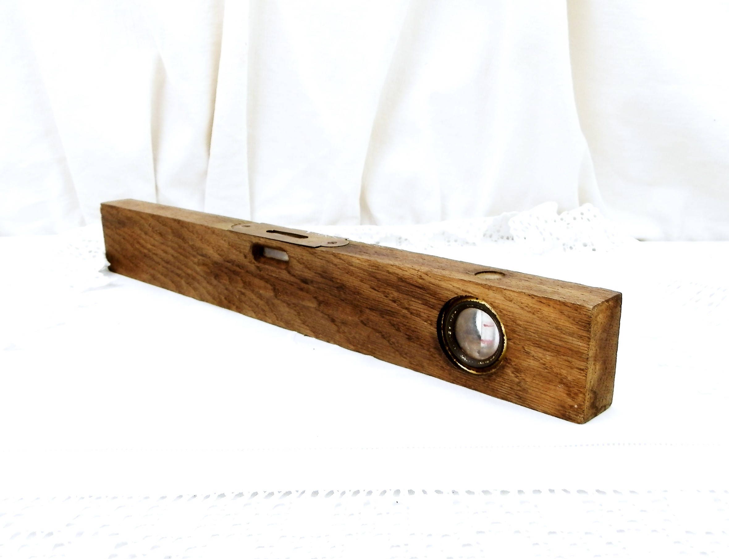 Large Vintage French Working Wooden Spirit Level Made of Oak Wood with ...