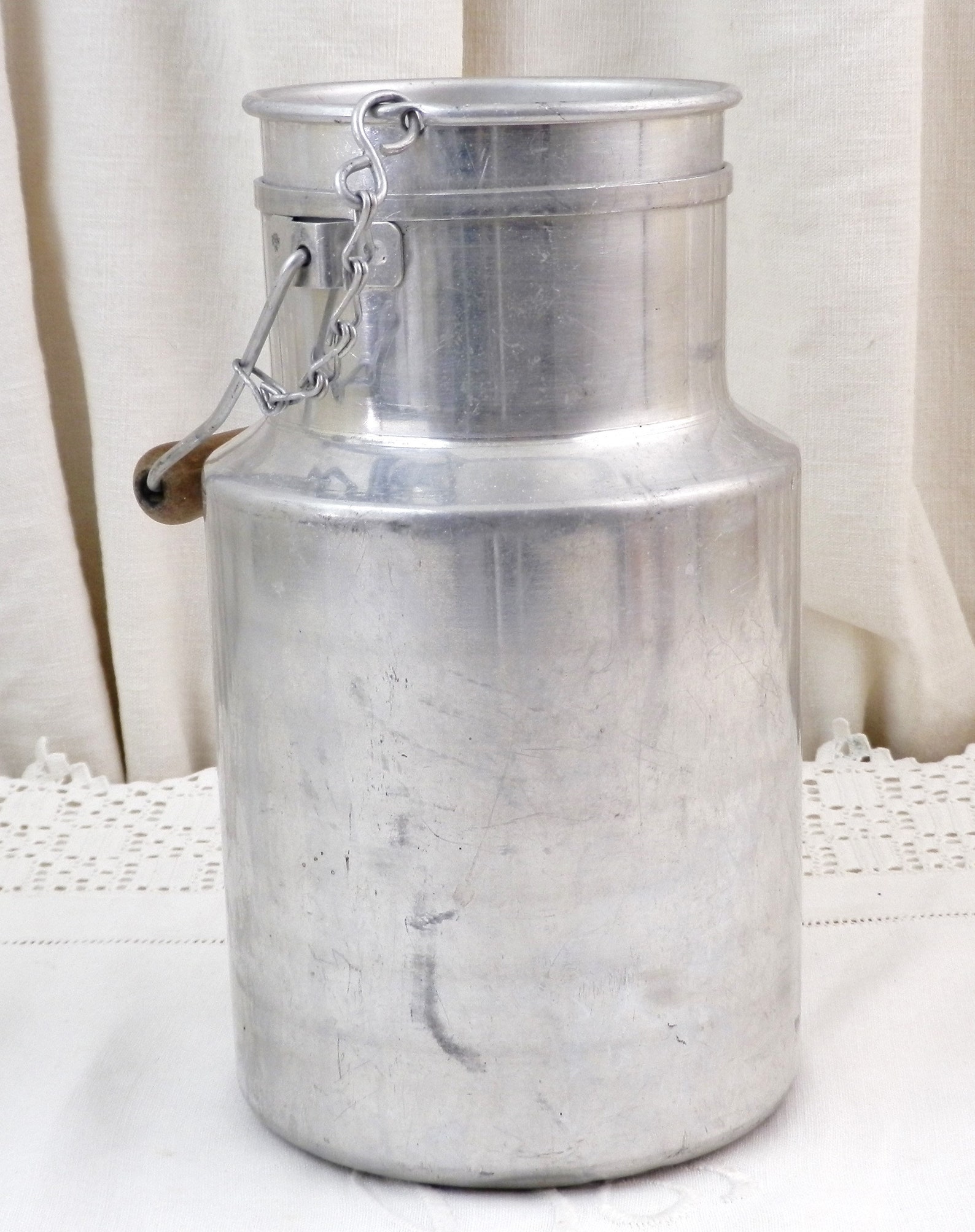 French Vintage Metal Milk Pail with Wooden Handle and Lid | Etsy