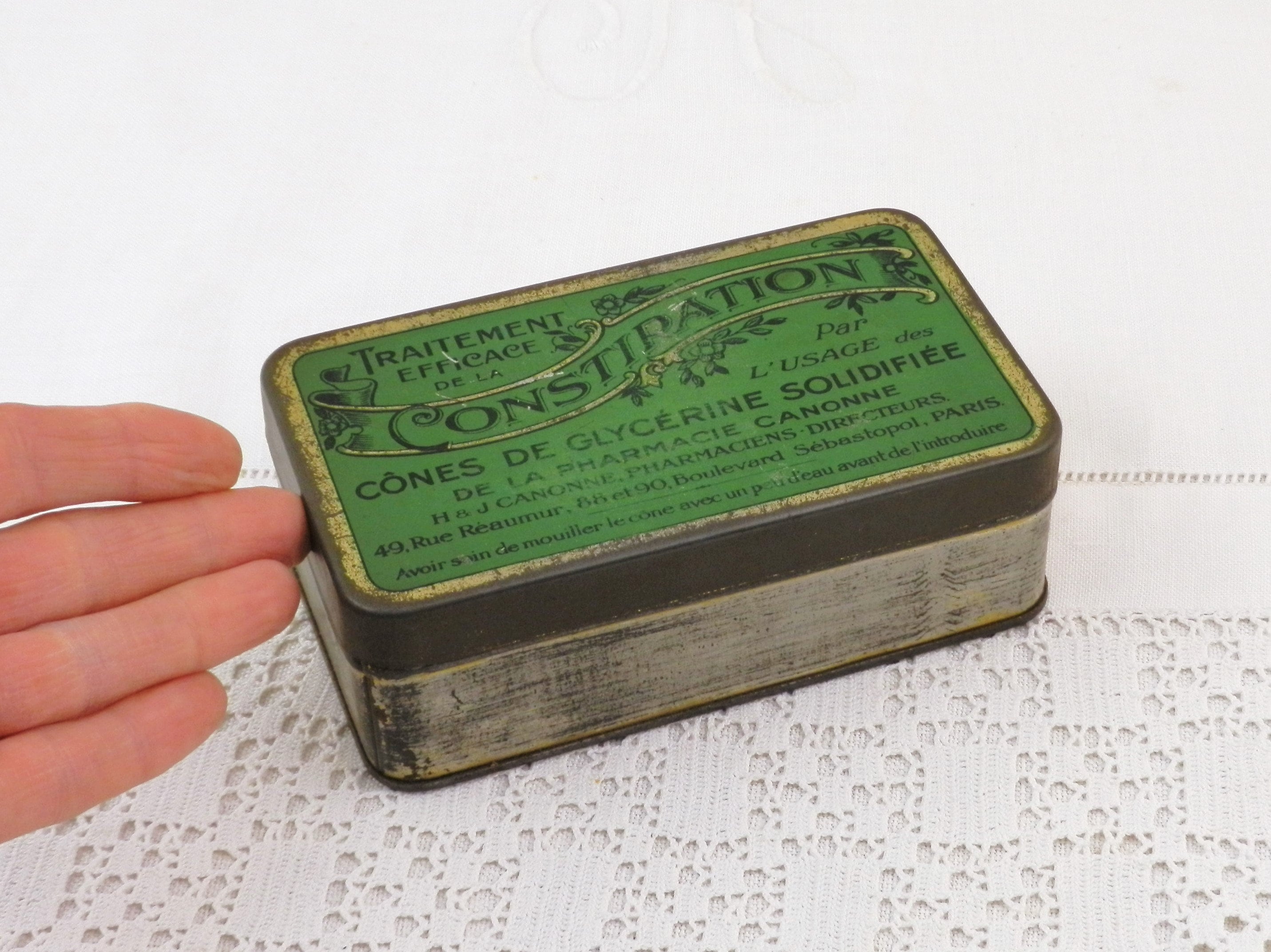 French Antique Green Lithographed Metal Tin For Constipation Medication ...