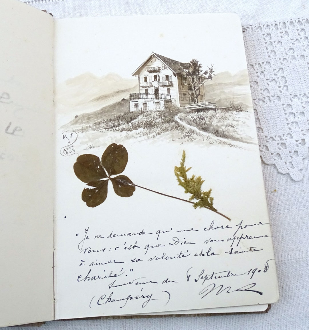 Antique Early 1900s French Hardback Writing Pad for Poems 3 Used Pages ...