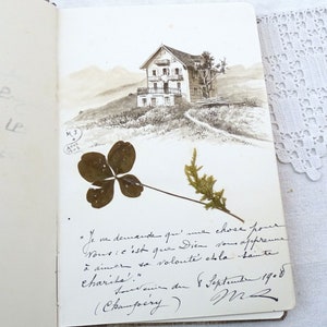 Antique Early 1900s French Hardback Writing Pad for Poems 3 Used Pages ...