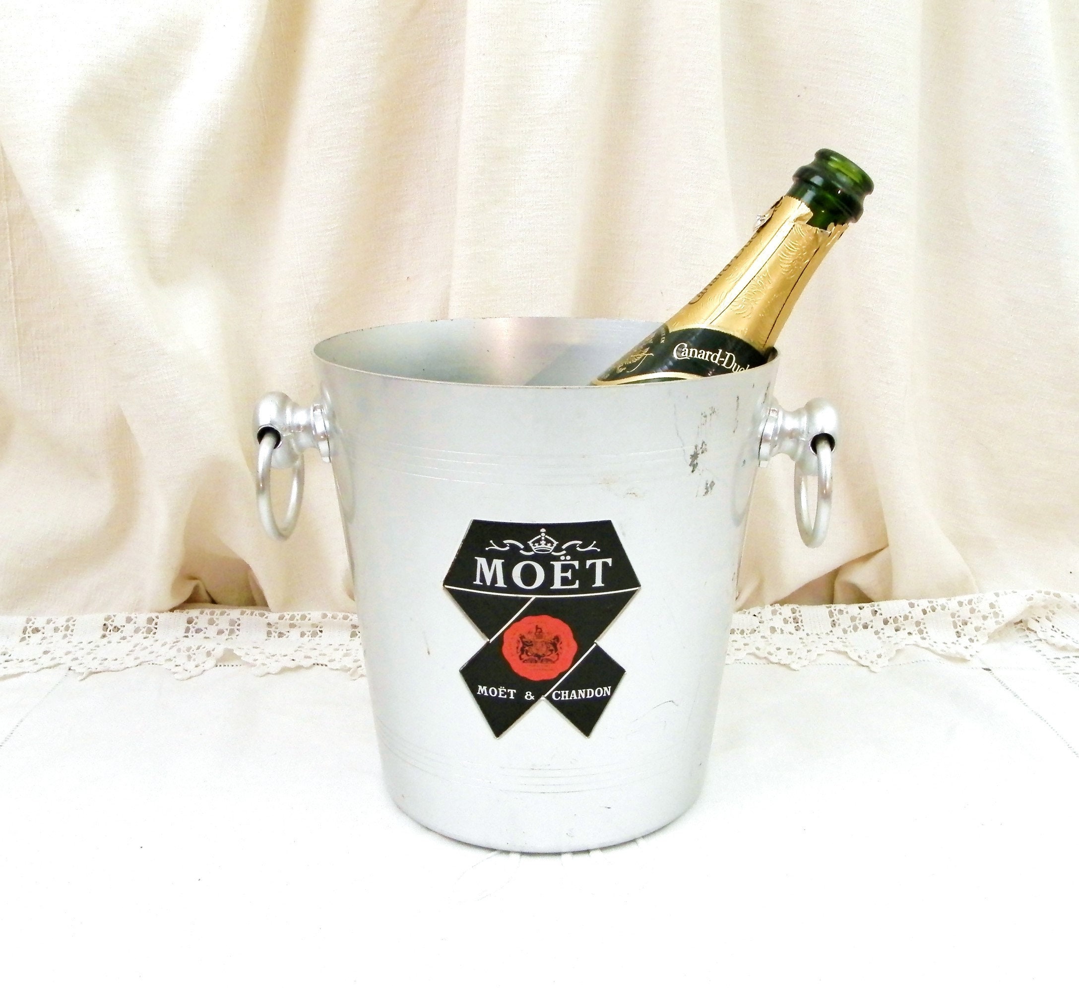 Vintage White Metal Moet et Chandon Champagne Bucket with 2 Side ...
