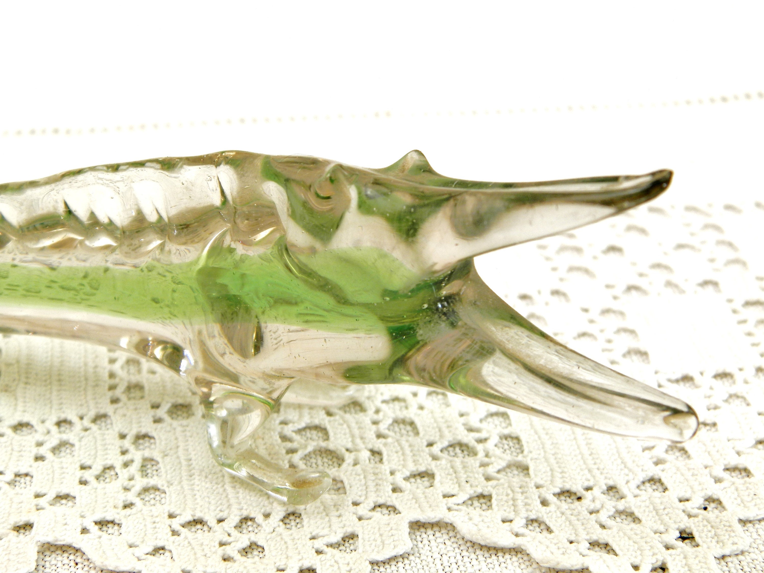 Vintage Hand Made Murano Style Alligator, Retro Clear and Green Glass ...