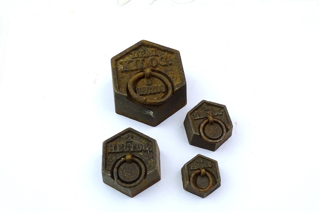 Set of 4 Antique French Metric Hexagonal Cast Iron Weights for Weighing ...