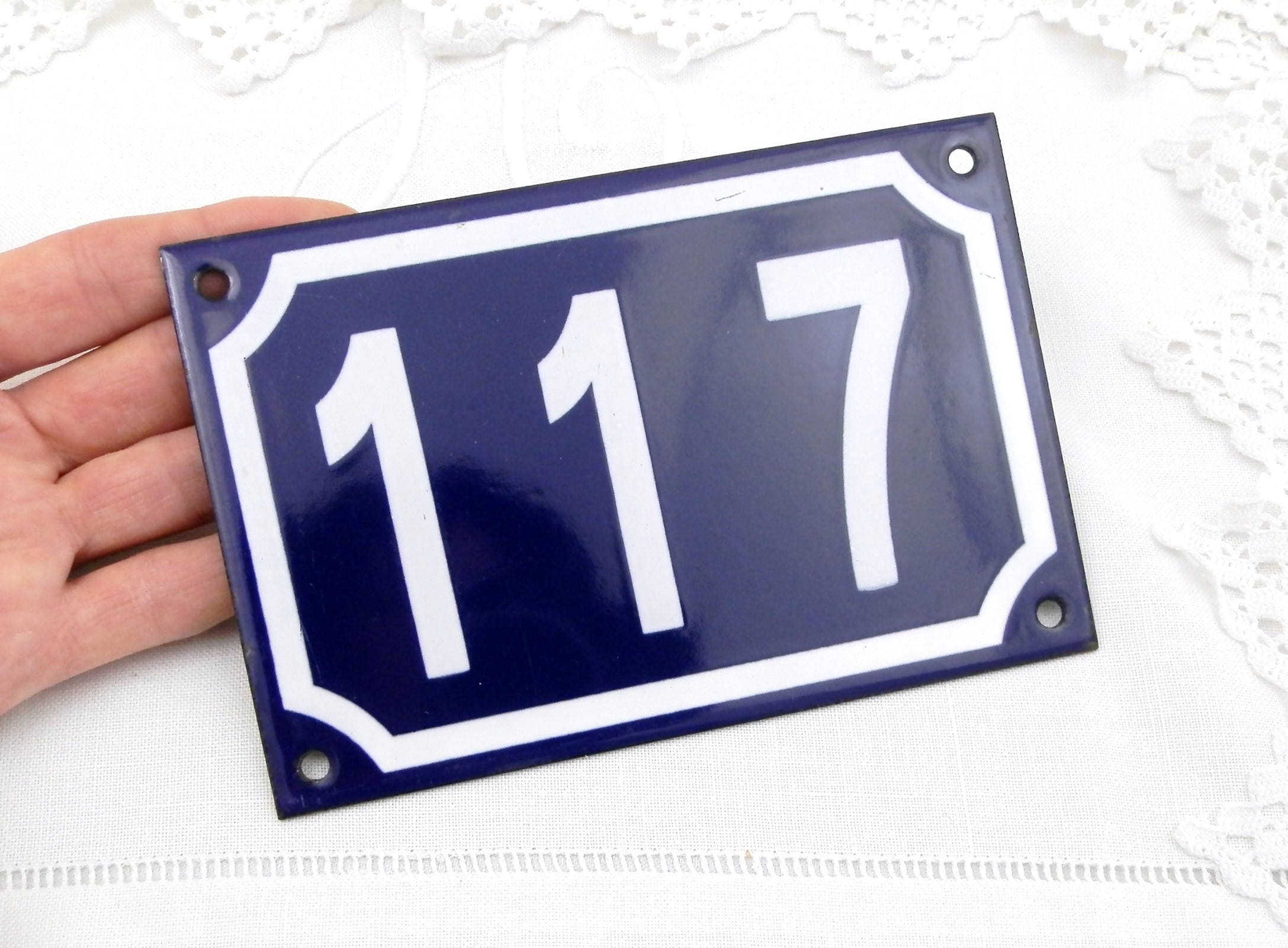 Blue and White Enamel Metal Number Plaque 117, Vintage French House ...