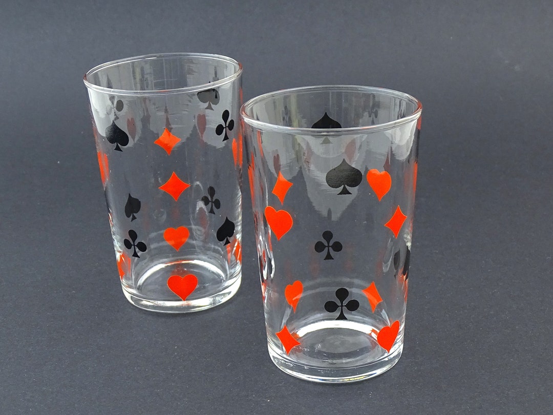 Pair French 1960s Vintage Clear Glass Tumblers With Playing Card ...