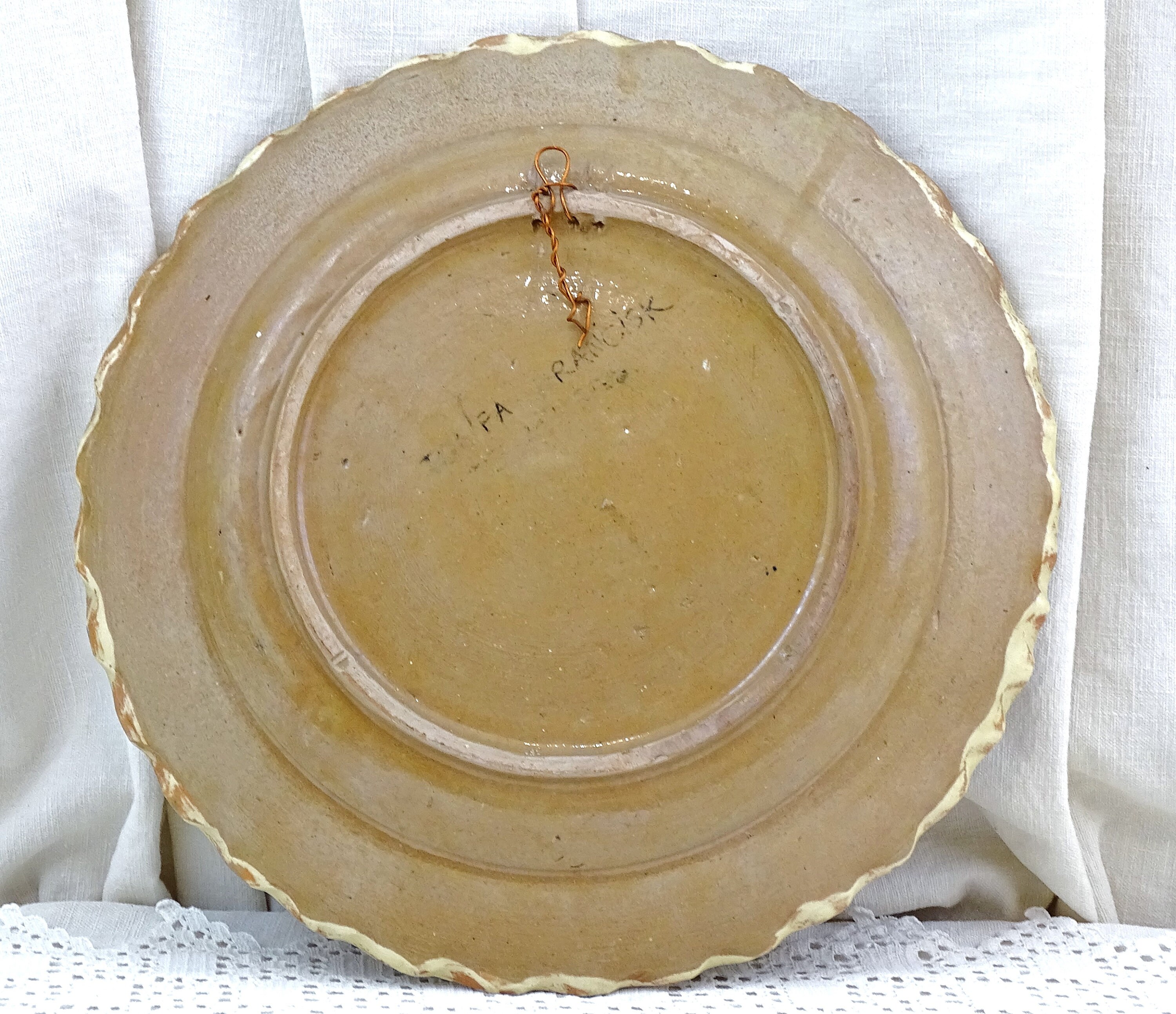 Vintage French Ceramic Redware Sgraffito and Slip Decorated Wall Plate ...