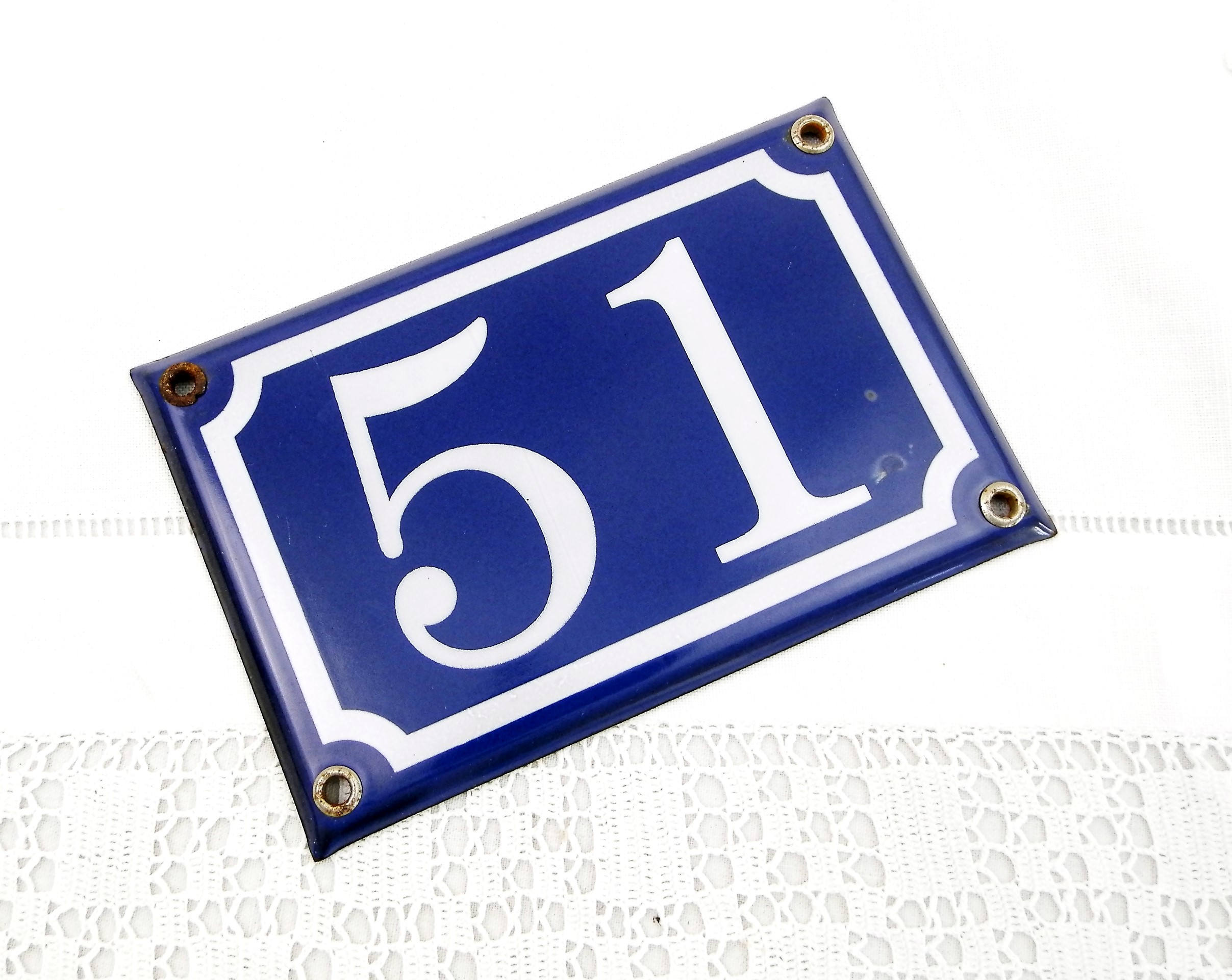 Vintage Traditional French Blue and White Enamel Metal Number Plaque 51 ...