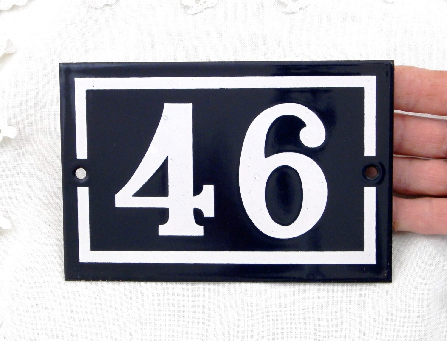 Vintage Traditional French Enamel House Number Plate Number 46 in Dark ...