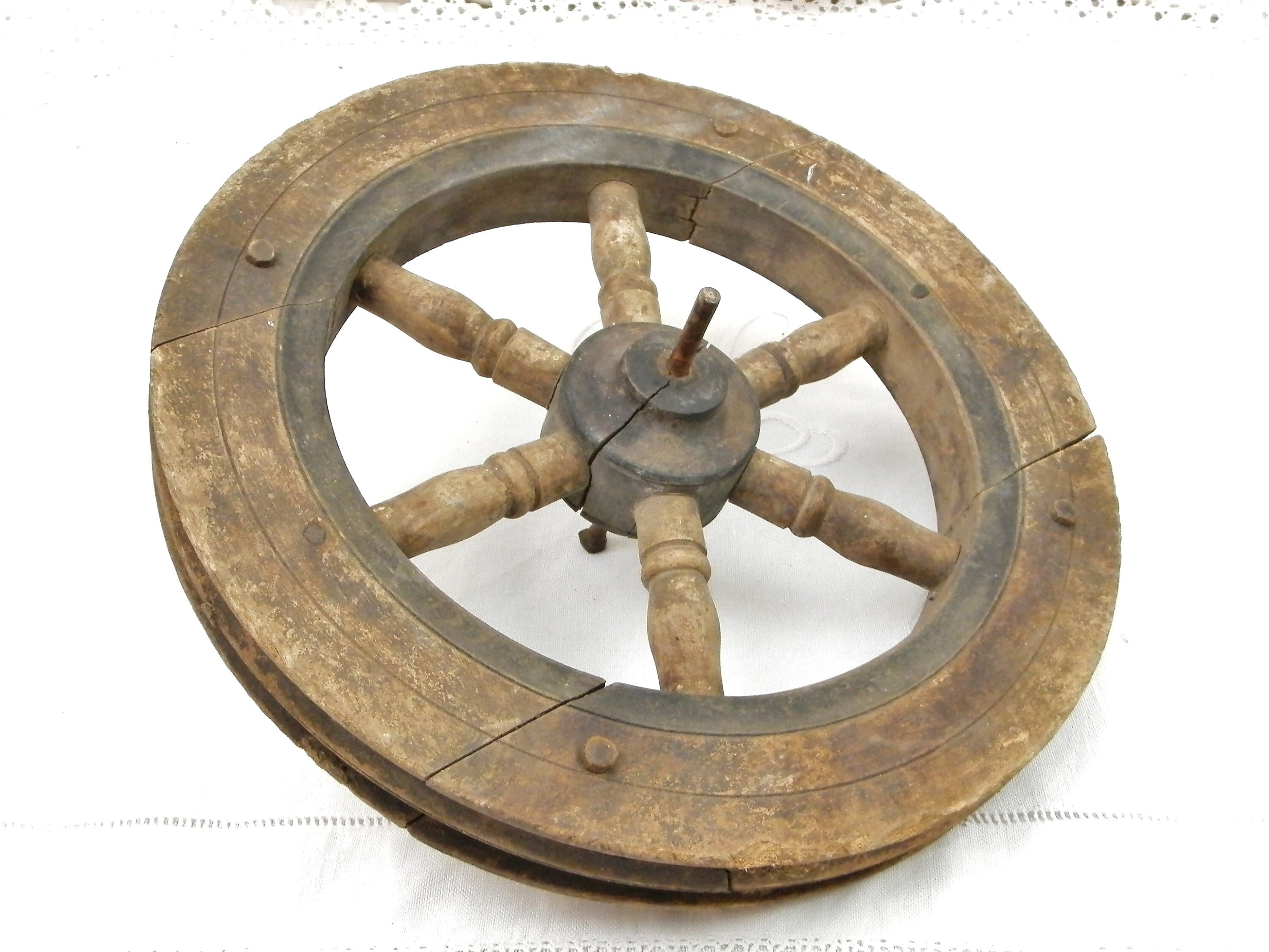 Small Antique French Wooden 2 Rope Pulley Wheel, Rustic Primitive ...