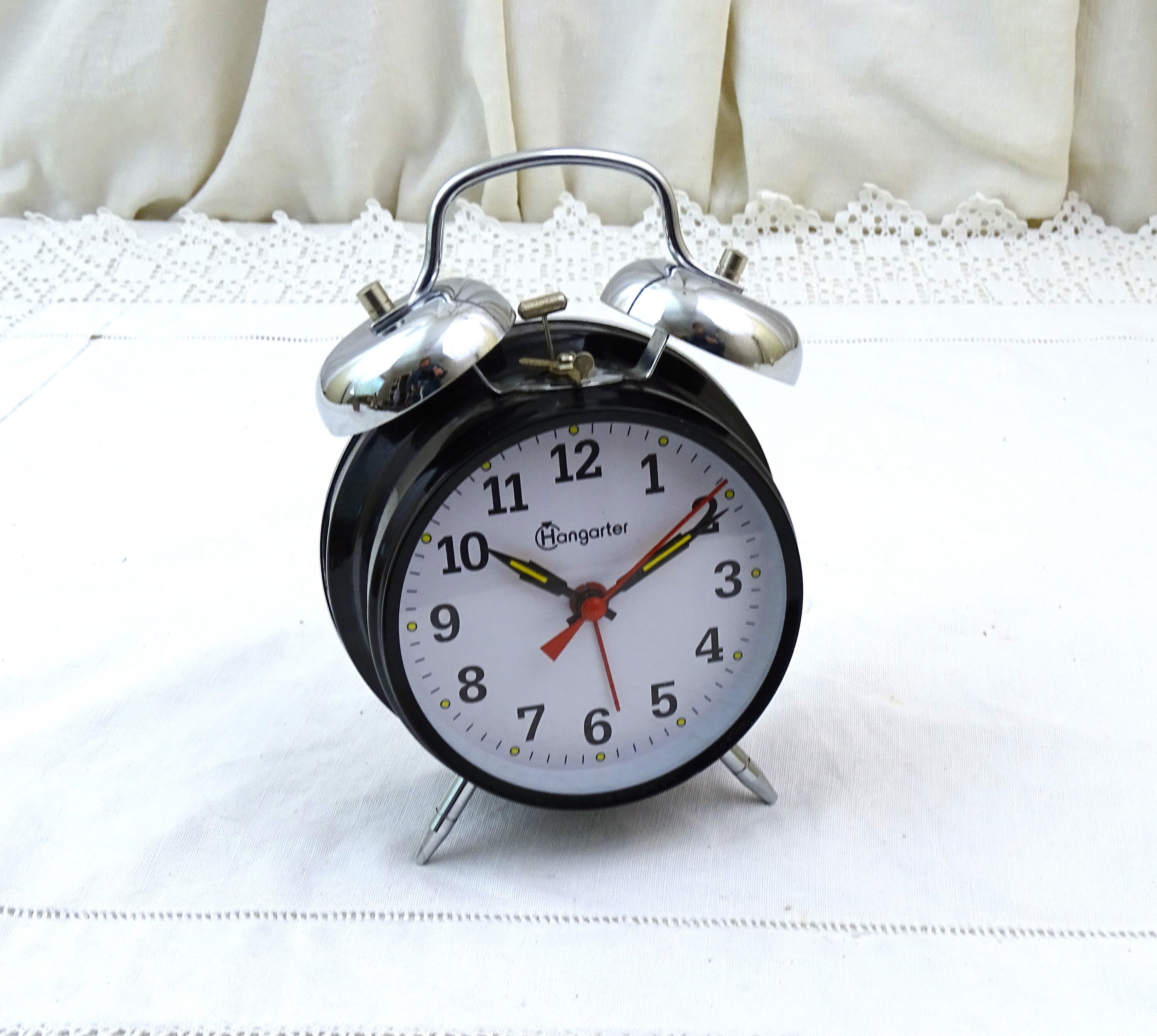 Vintage Black Working Mechanical Alarm Clock with 2 Top Bells by ...