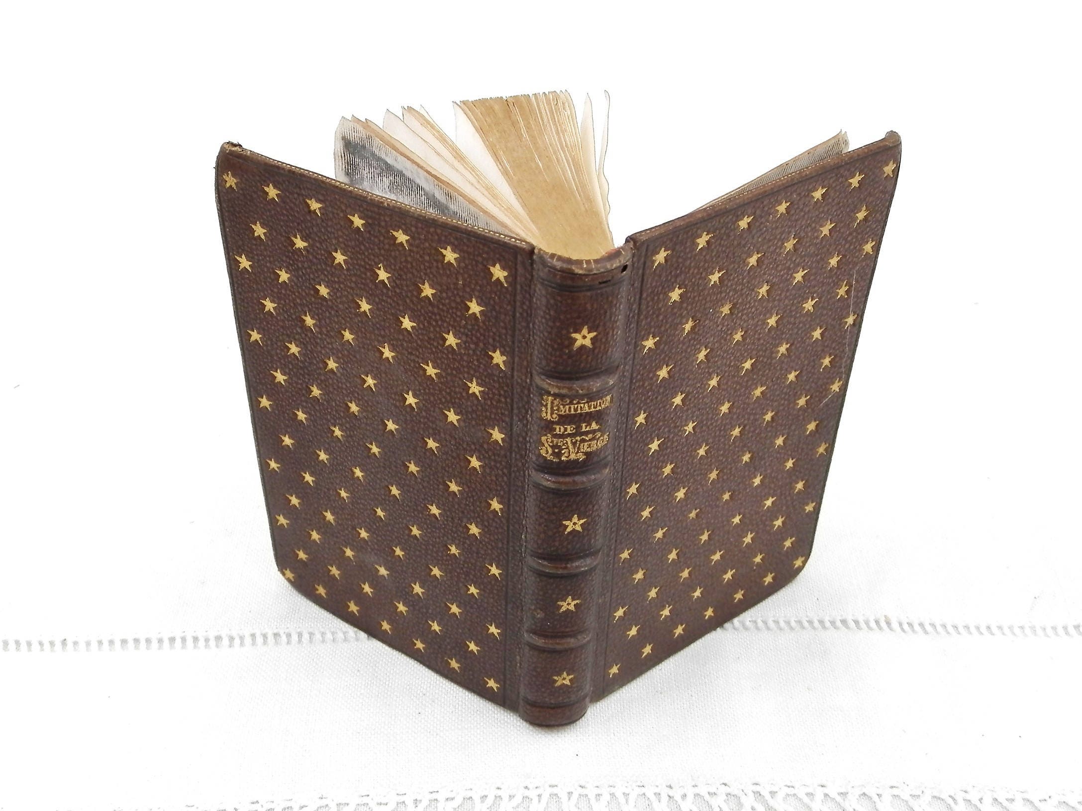 Antique Religious Book with Leather Cover Decorated with Gold Stars ...