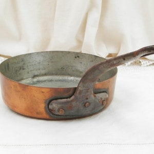 Antique French Saute Pan Copper and Tin Lined Cast Iron Handle, Retro ...