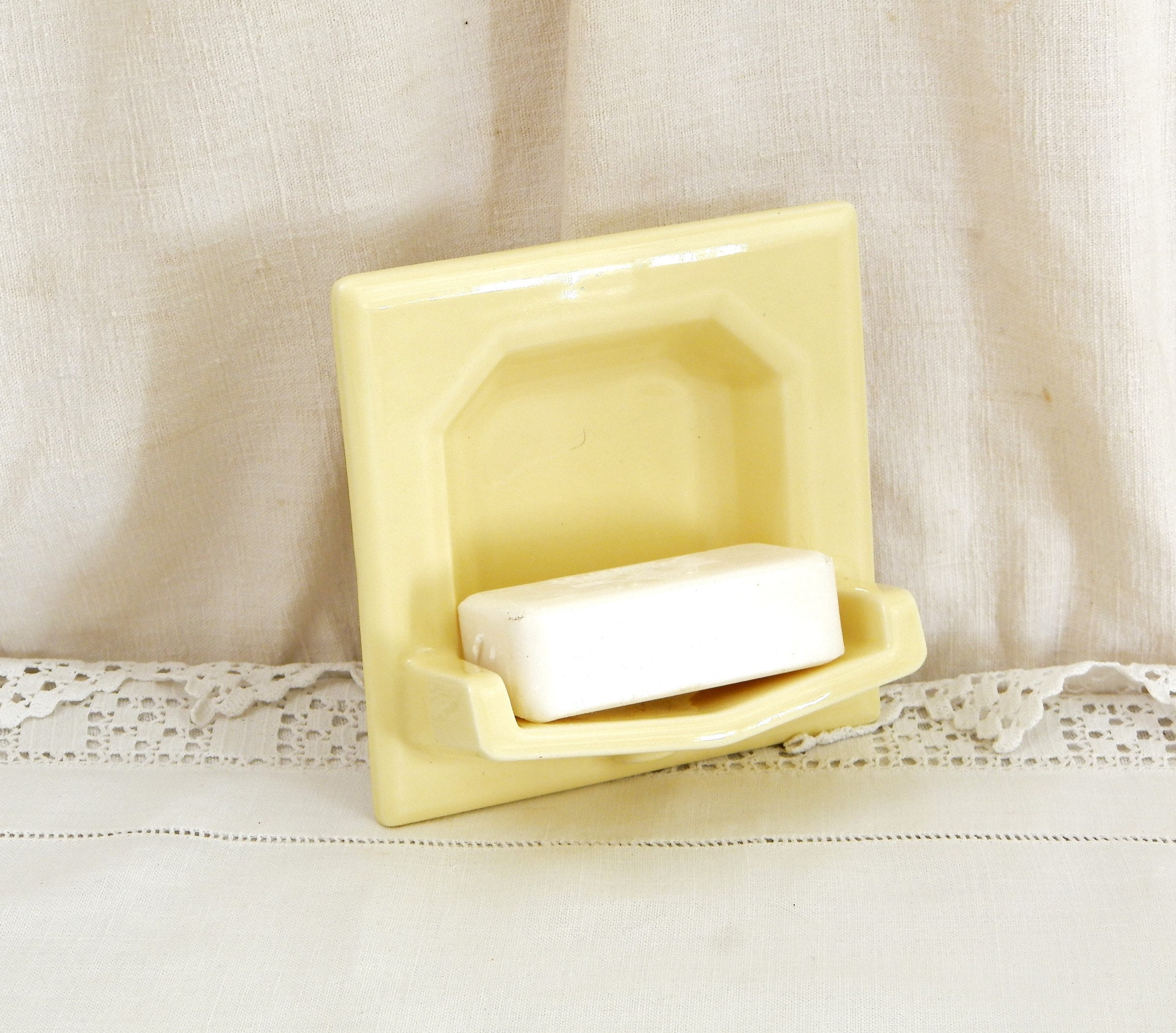 Vintage French 1950s / 1960s Ceramic Soap Bar Holder Yellow Glazed ...