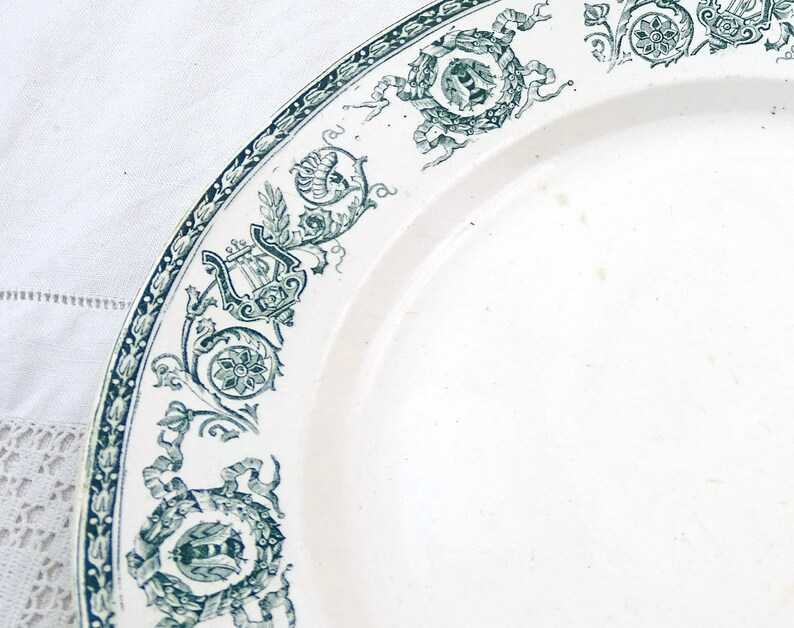 Large Antique French Victorian Round Serving Plate Teal Blue Pattern ...