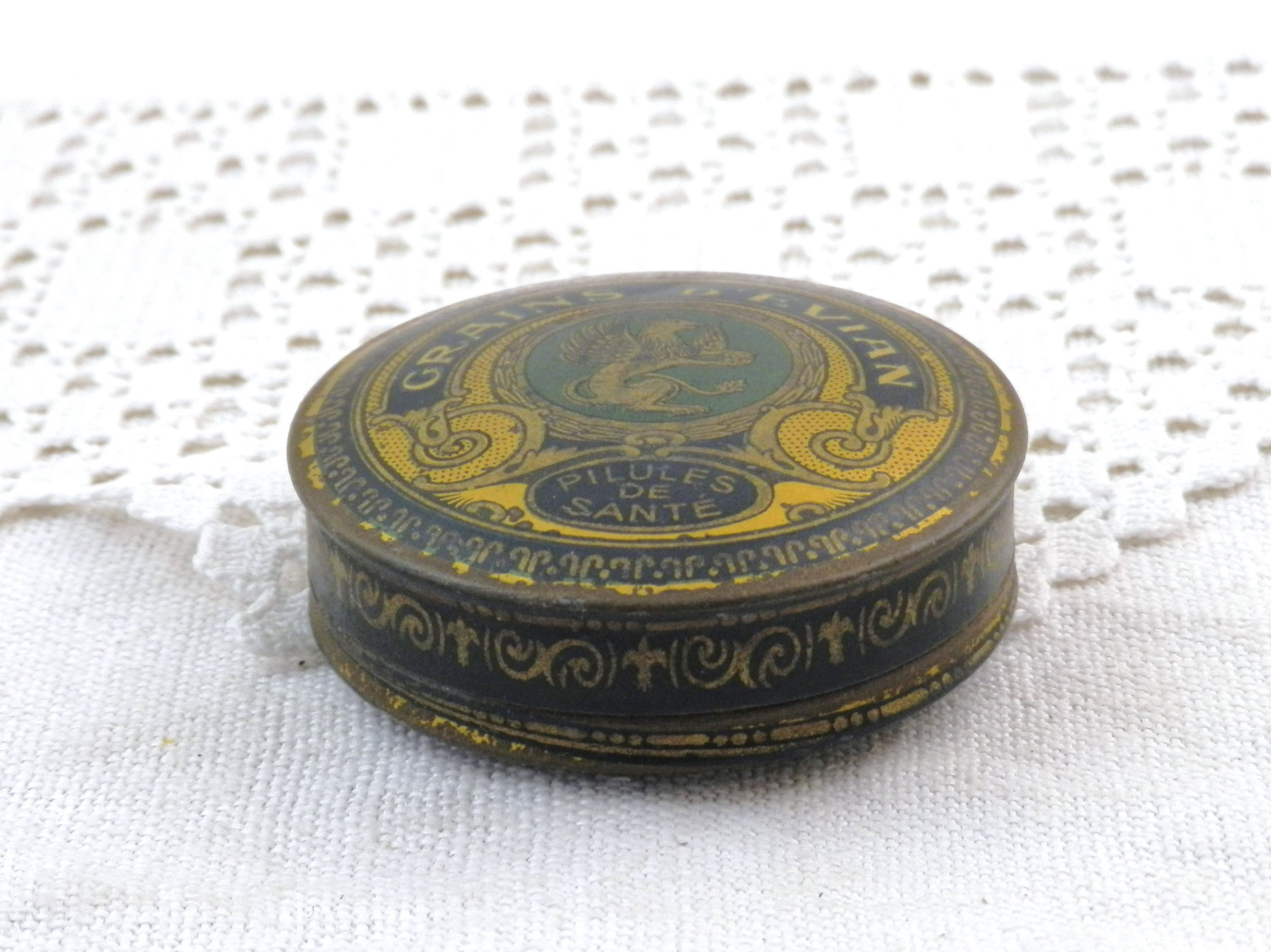 Small French Antique Lithographed Round Tin for Medical Lozenges Grains ...
