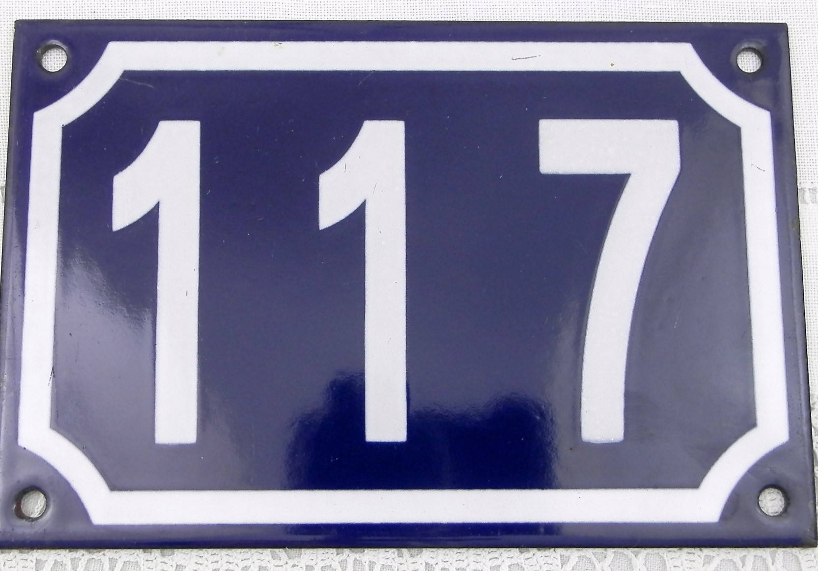 Blue and White Enamel Metal Number Plaque 117, Vintage French House ...