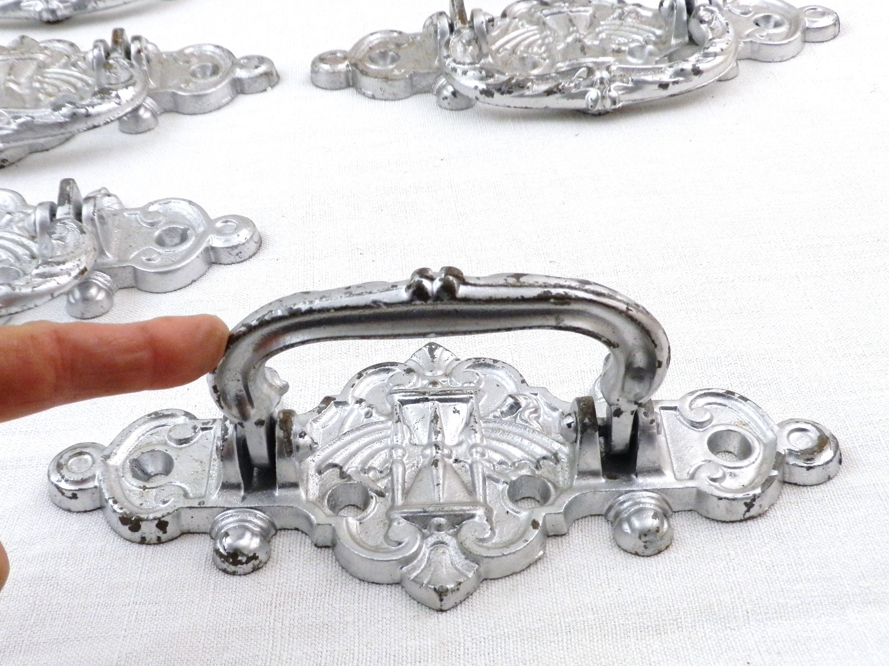 1 Large French Vintage Unused Cast Metal Coffin Handle Adorned with ...