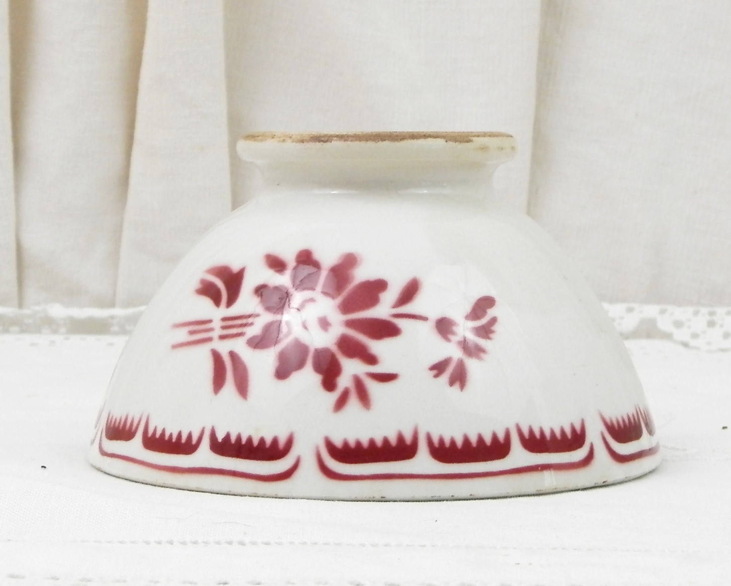Antique Red and White Farmhouse Coffee Bowl from France, French Country ...