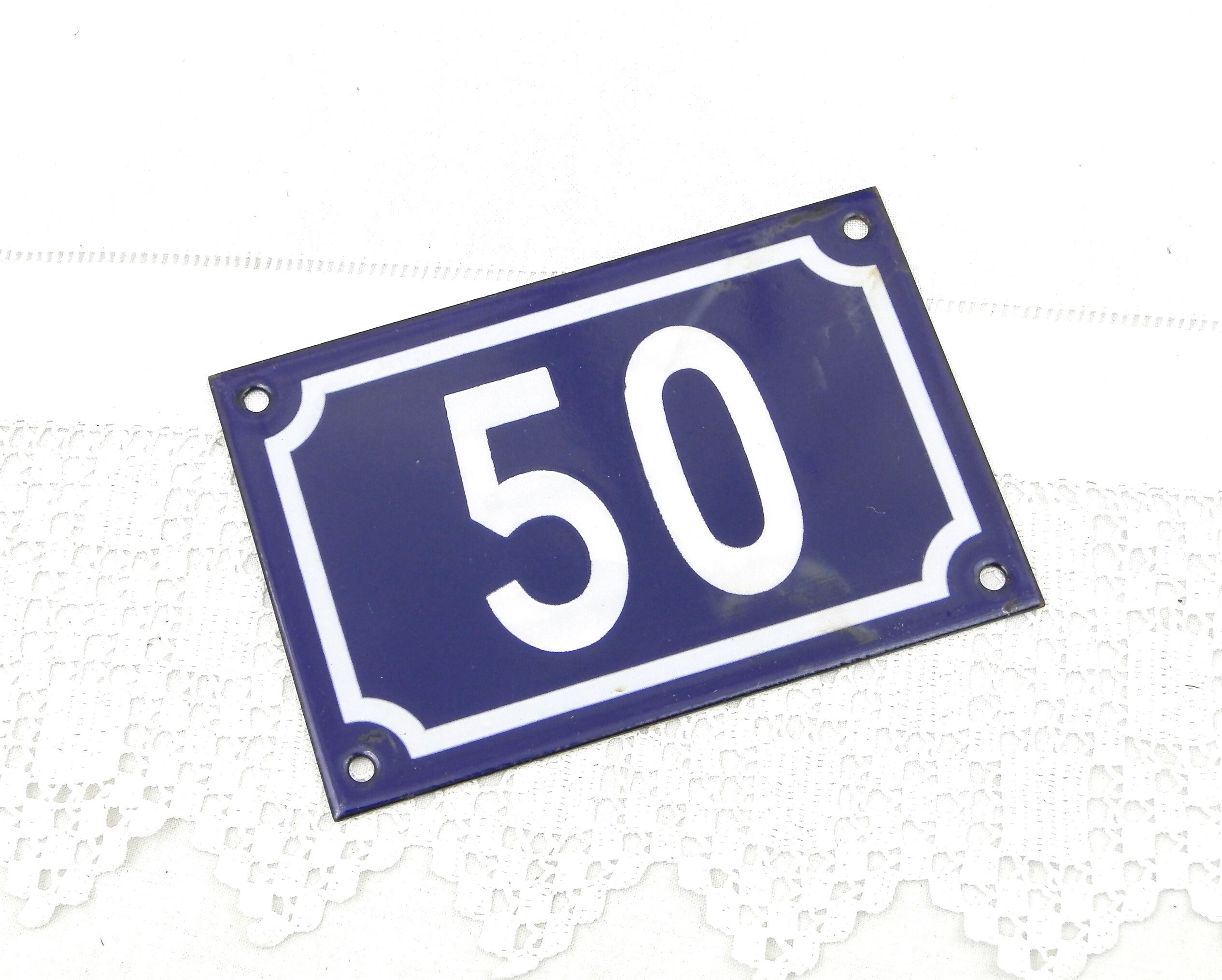 Vintage Traditional French Blue and White Metal Number Plaque 50 ...